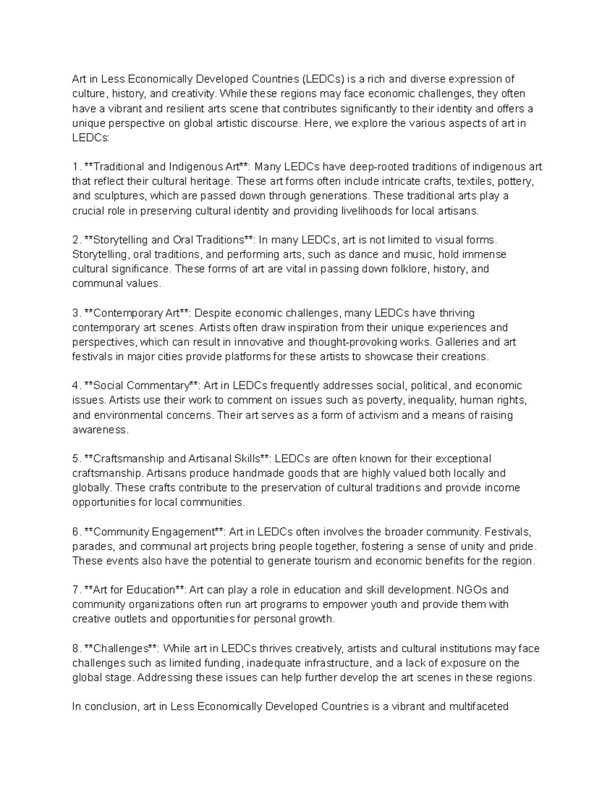 Art and ledcs - art - Art in Less Economically Developed Countries ...