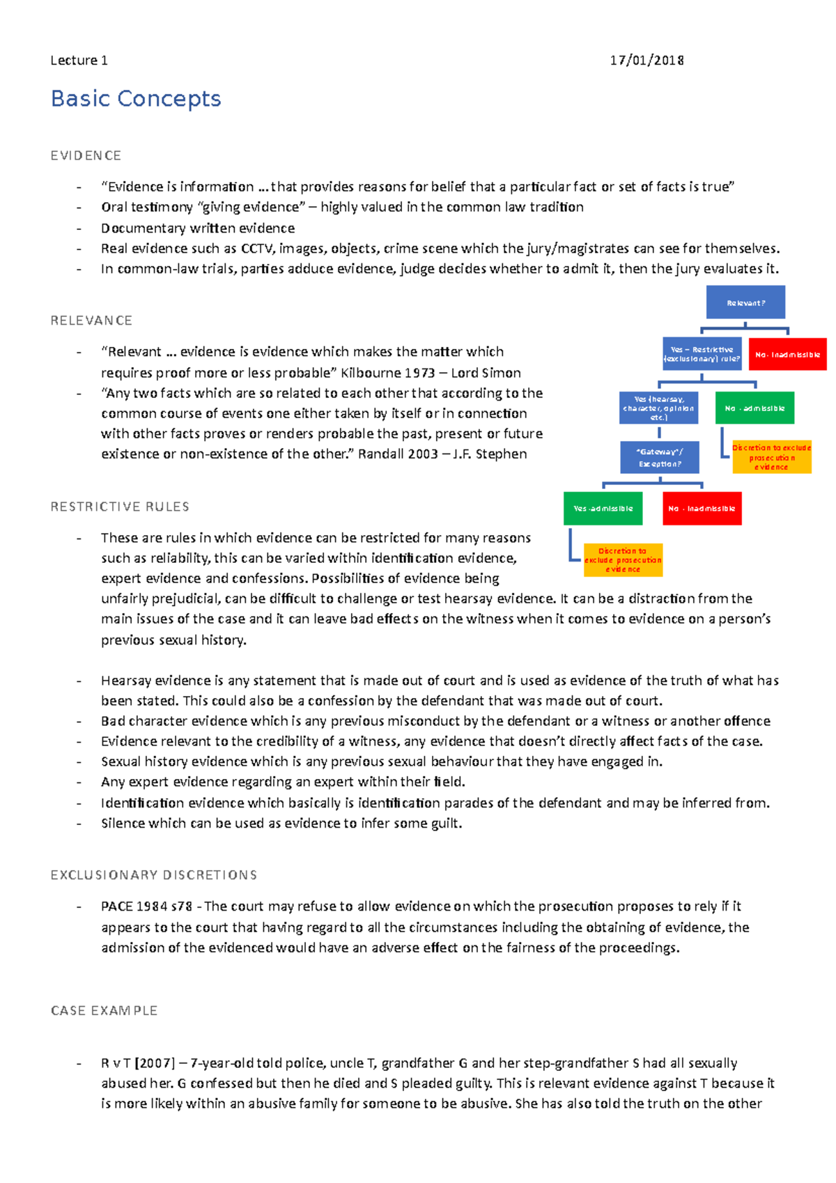 1. Basic Concepts of Evidence - Lecture 1 17/01/2018 Basic Concepts ...