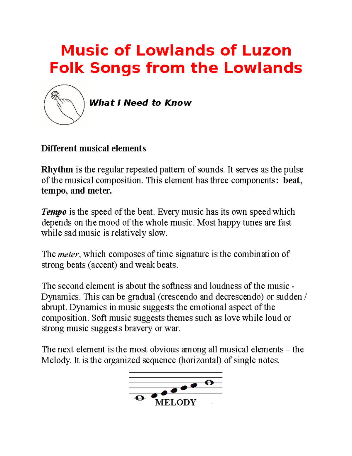 Grade 7 Mapeh (Music Module 1) - Music of Lowlands of Luzon Folk Songs ...