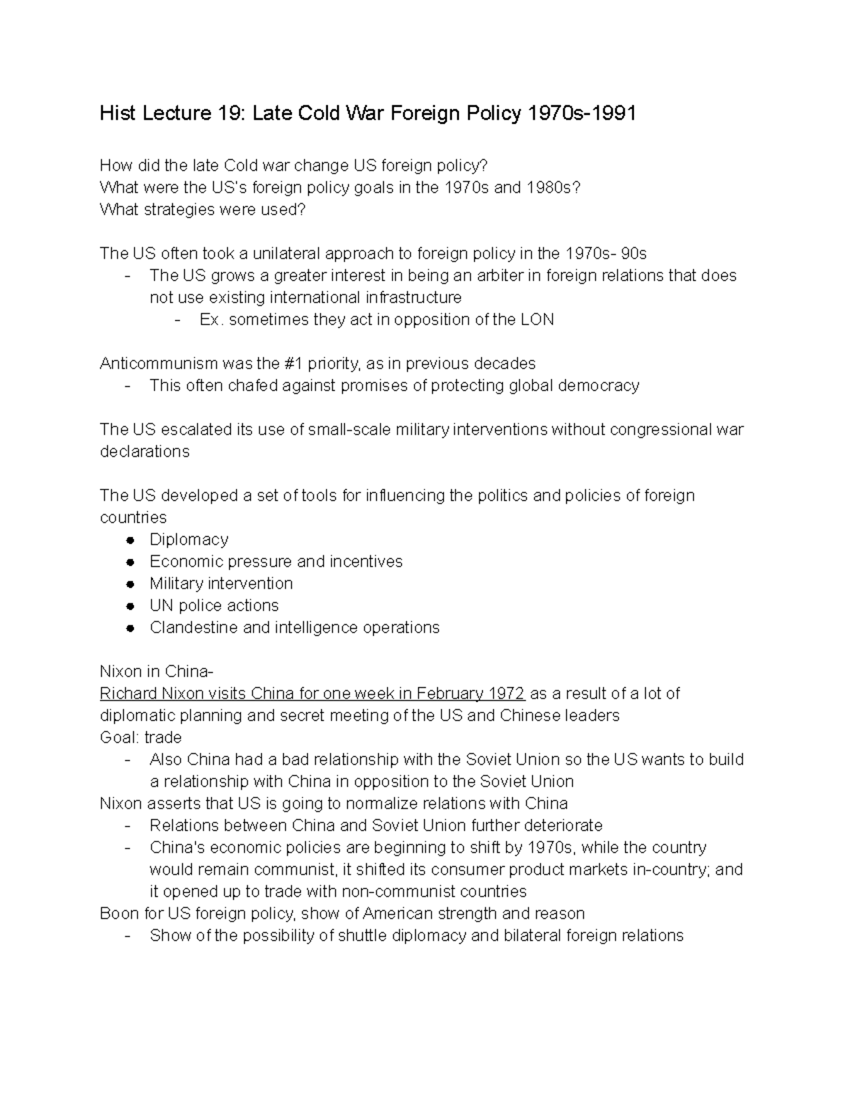 Hist 104 Lecture 19: Late Cold War Foreign Policy 1970s-1991 - Hist ...