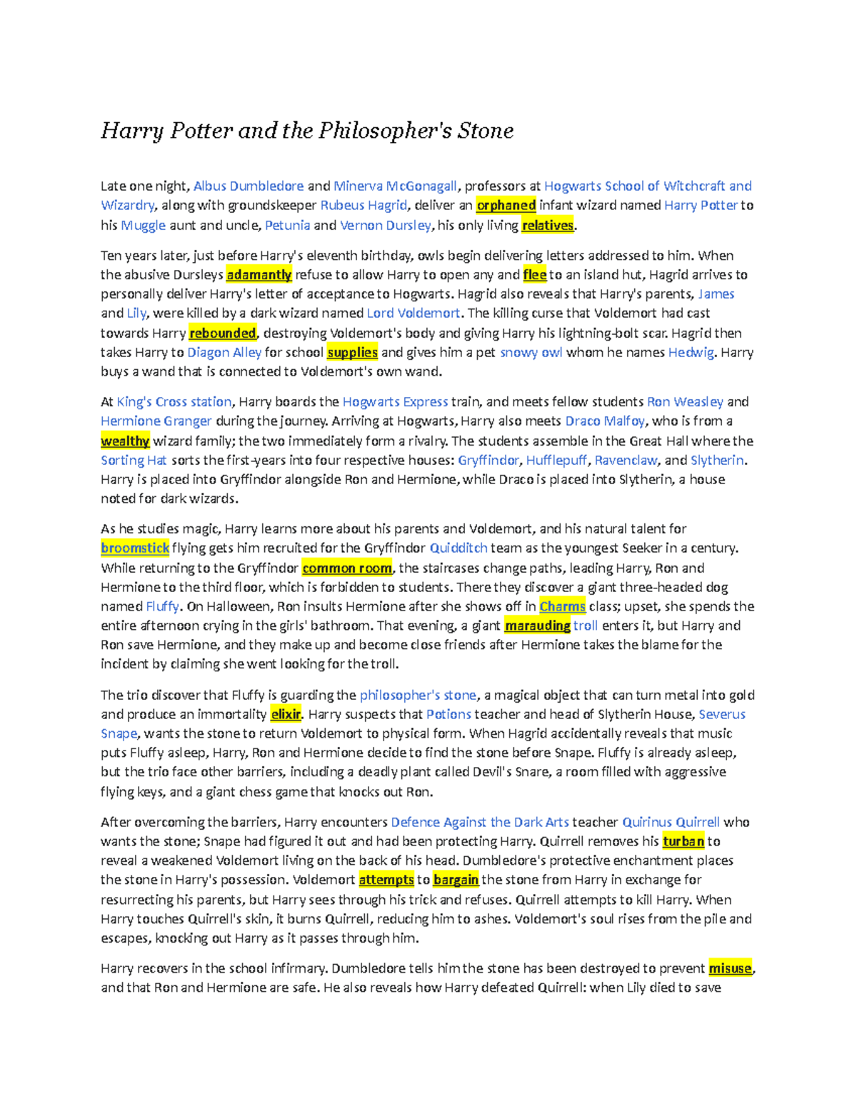 Mariajose Flores Glossary HP - Harry Potter and the Philosopher's Stone ...