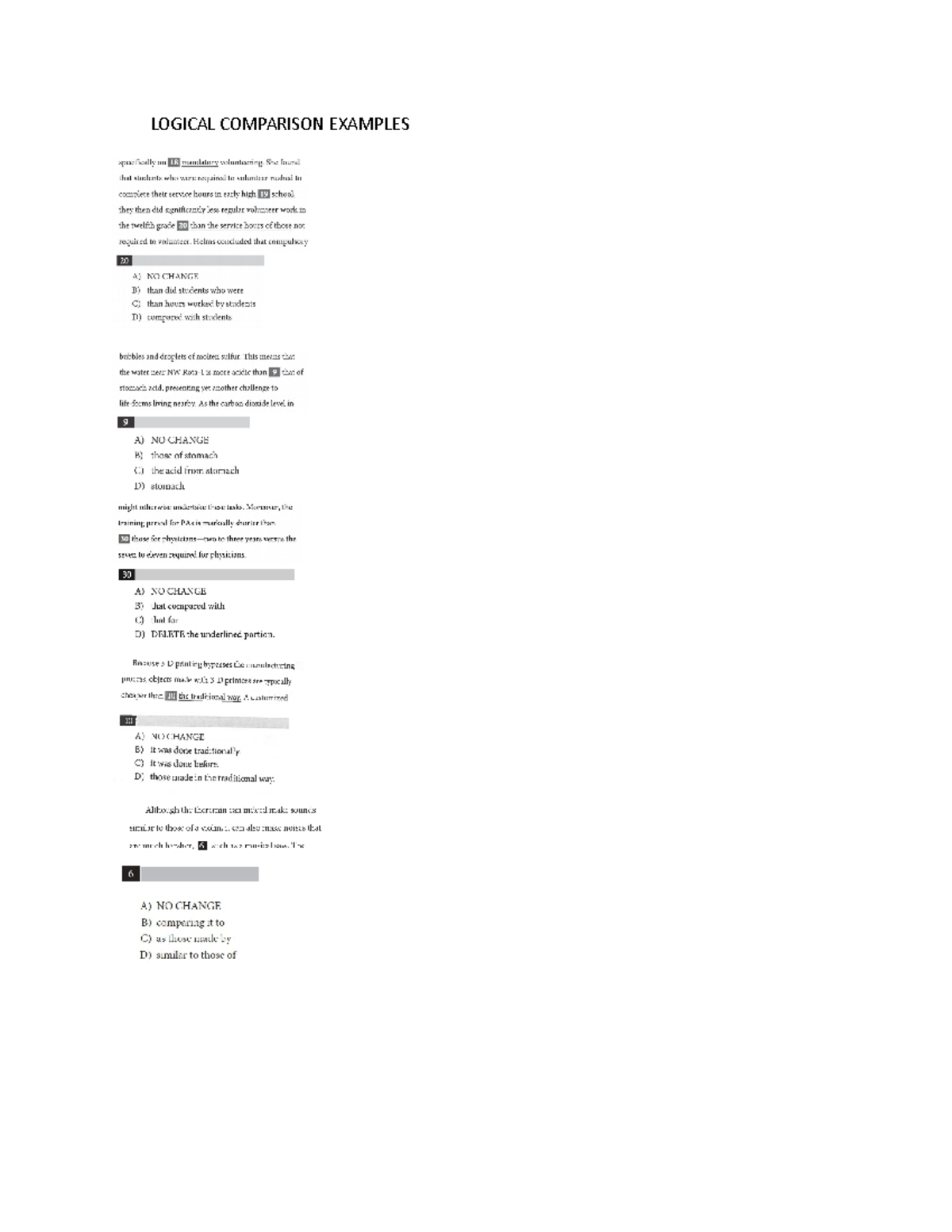 Logical Comparison Worksheet - LOGICAL COMPARISON EXAMPLES - Studocu