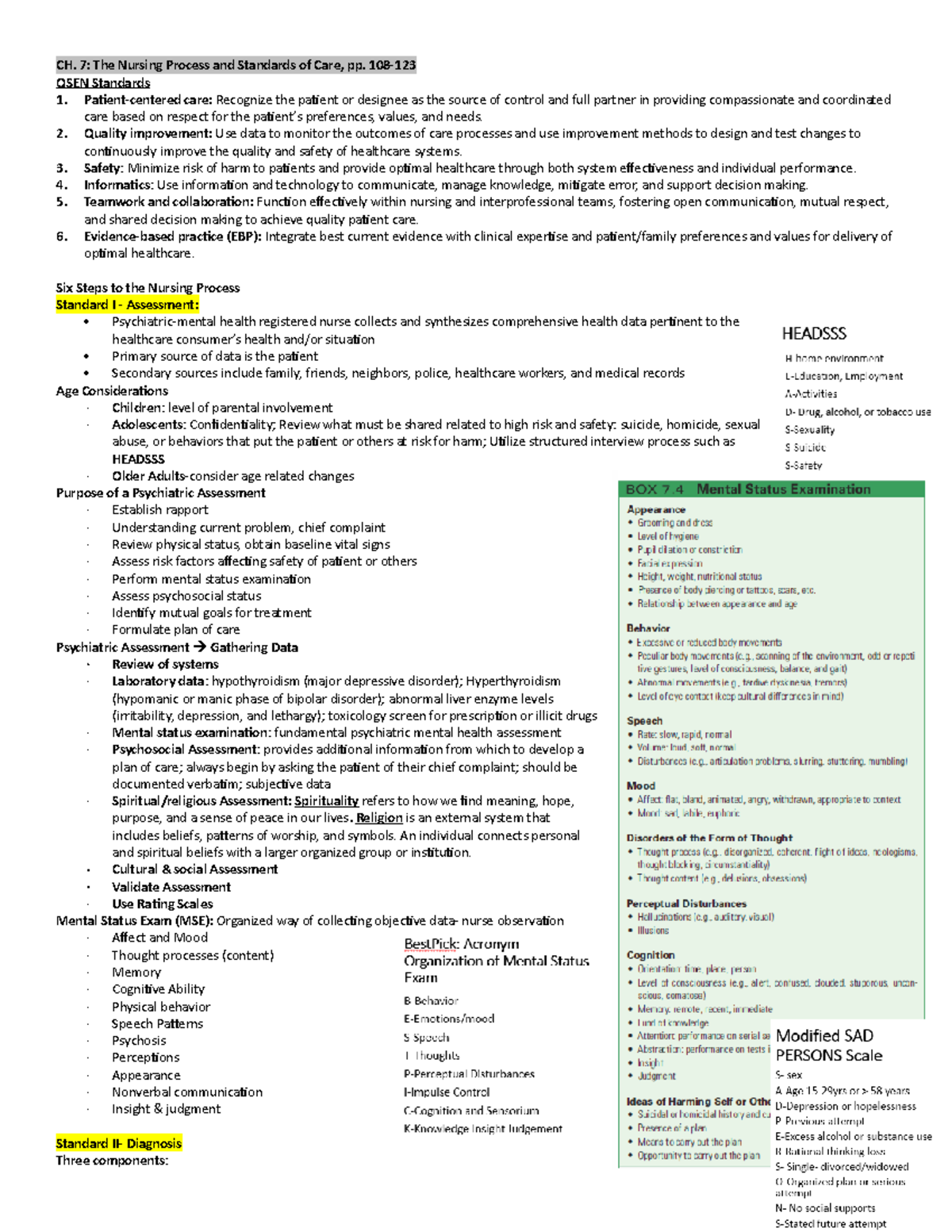 Notes Unit 3 - N/A - CH. 7: The Nursing Process and Standards of Care ...