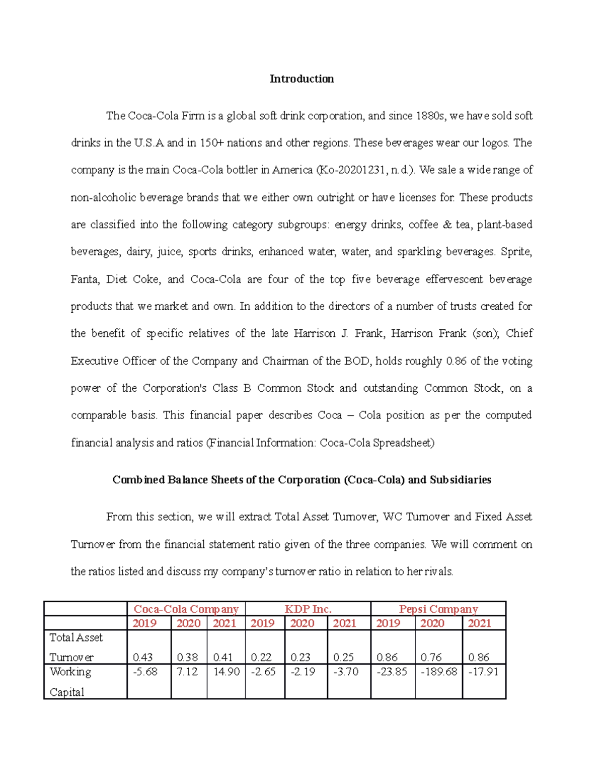 Finance (Coca-Cola) - Financial status of Coca Cola Company ...
