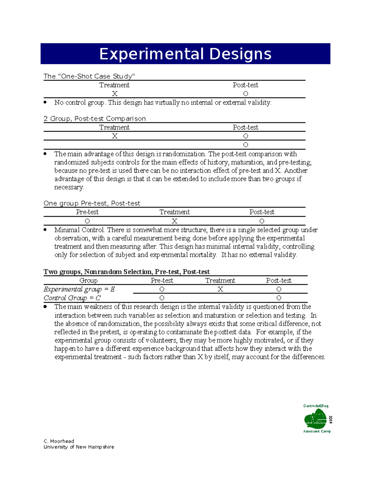 Types of Experimental Designs Handout - Dartmouth College Assessment ...