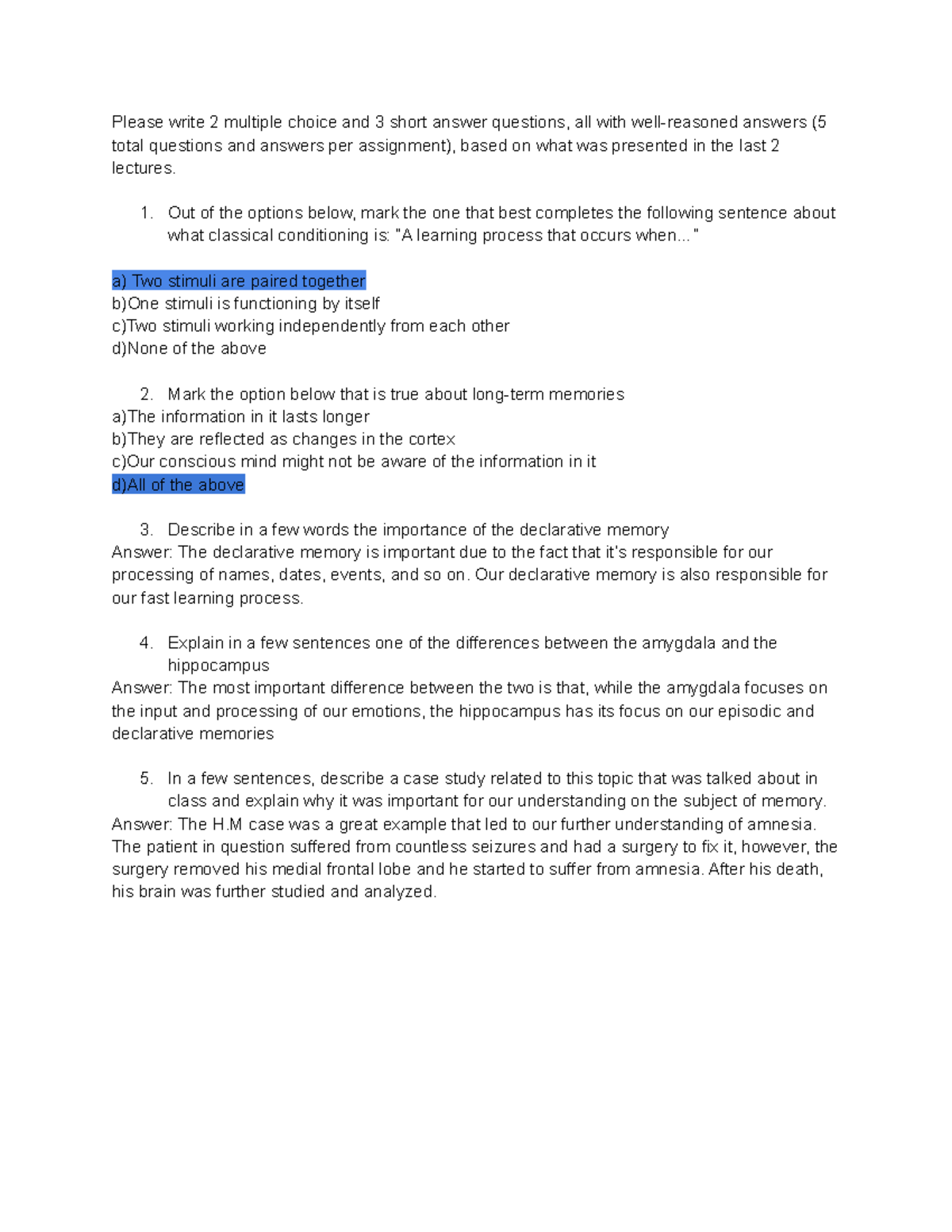 Psyc 2 Lecture Assignment 9 Please Write 2 Multiple Choice And 3