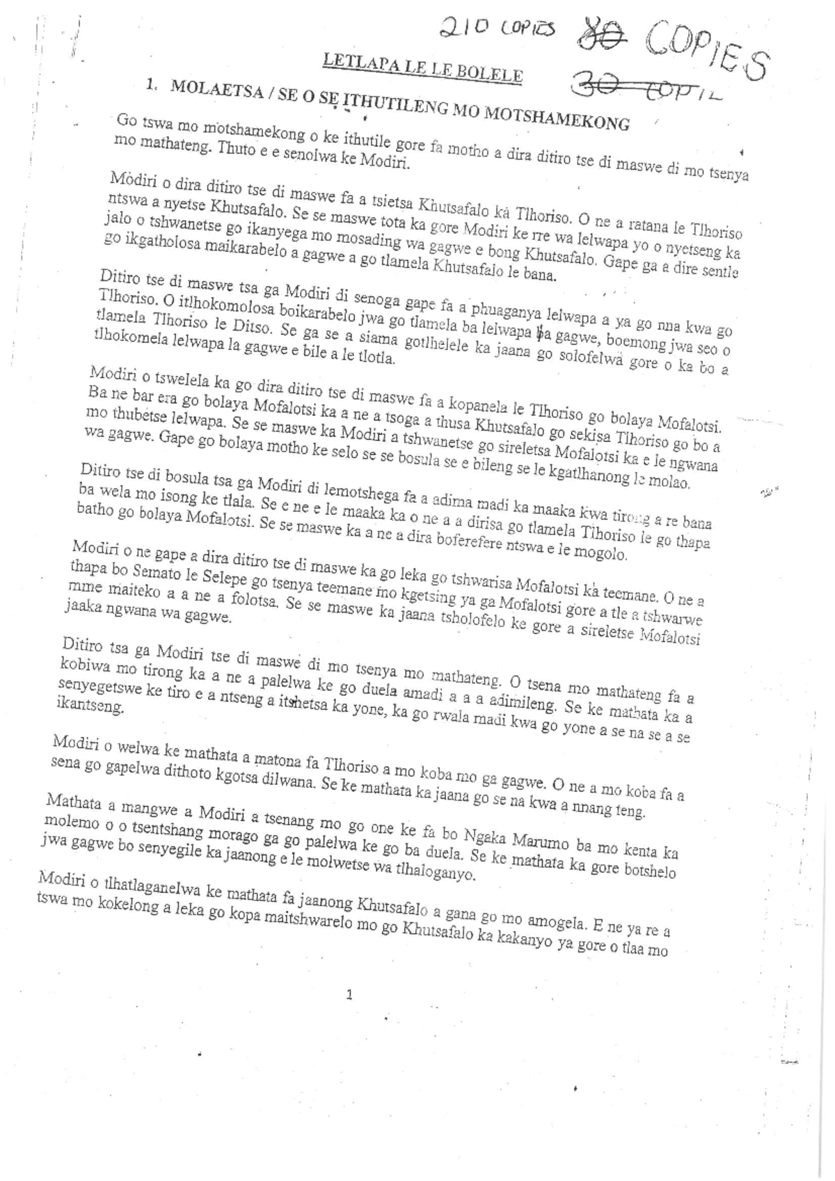 Letlapa le le bolele - REVISION - 210 COPIES 80 COPIES LETLAPA LE LE ...