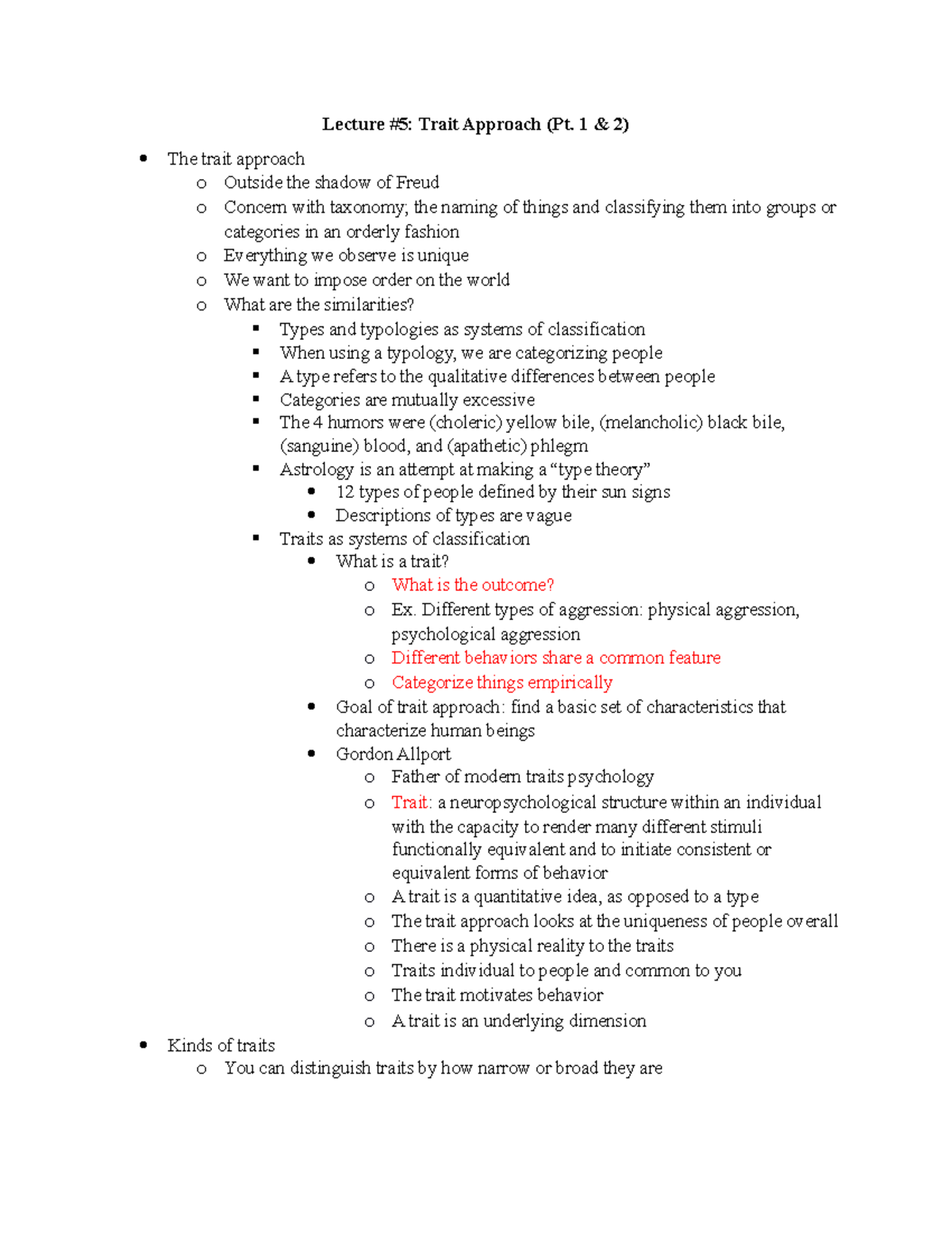 Psyc 251 Trait Approach Pt 1 And 2 Lecture 5 Trait Approach Pt