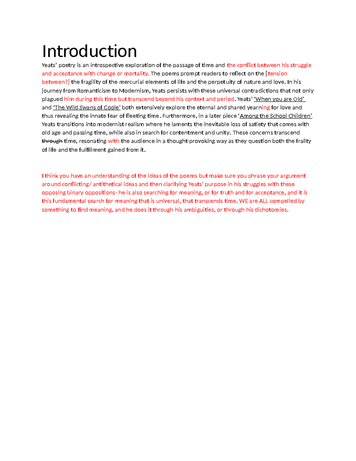 Introduction - english - Introduction Yeats’ poetry is an introspective ...