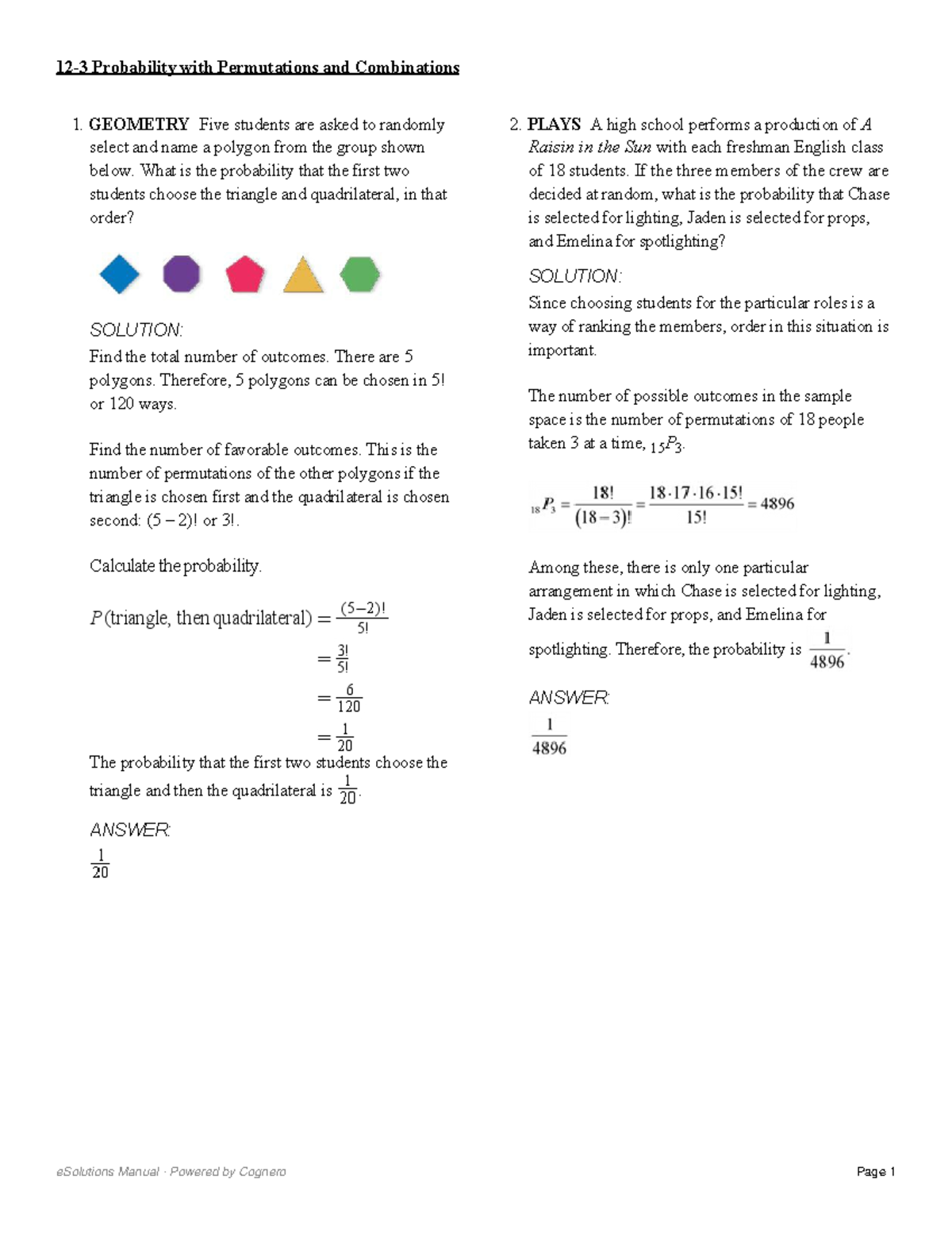 12 3 Probability with Permutations and Combinations - 1. GEOMETRY Five ...