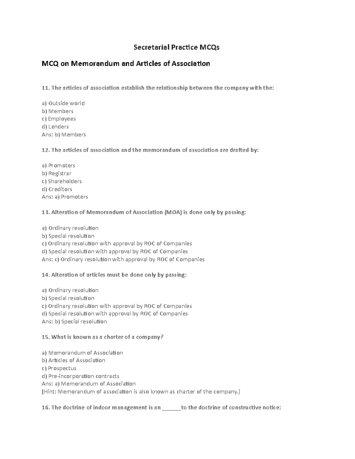 Sp5 - Secretarial Practice - Secretarial Practice MCQs MCQ on ...