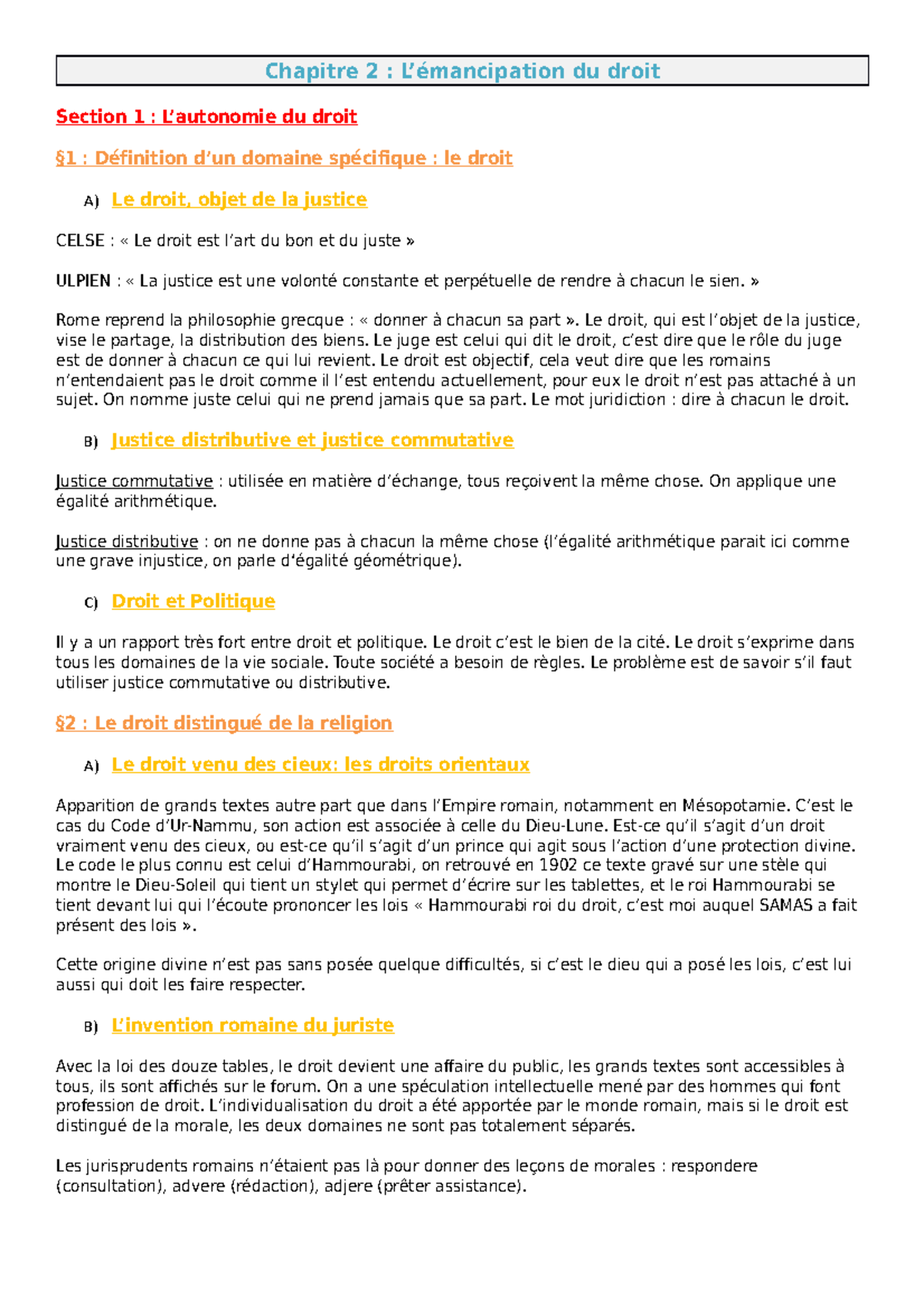 Partie 1 Chapitre 2 - Introduction historique au droit, L1 Droit semestre 1 - Chapitre 2 : - Studocu