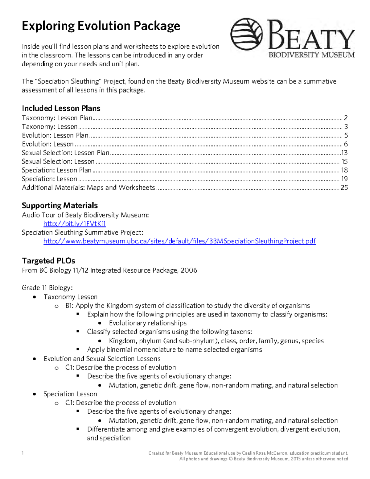 Student's Notes for BS Biology for Reference - Created for Beaty Museum ...