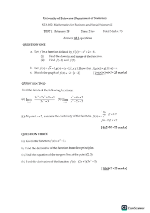 MAT 111 Exam 2009 - UNIVERSITY OF BOTSWANA 2009/2010 – EXAMINATIONS ...