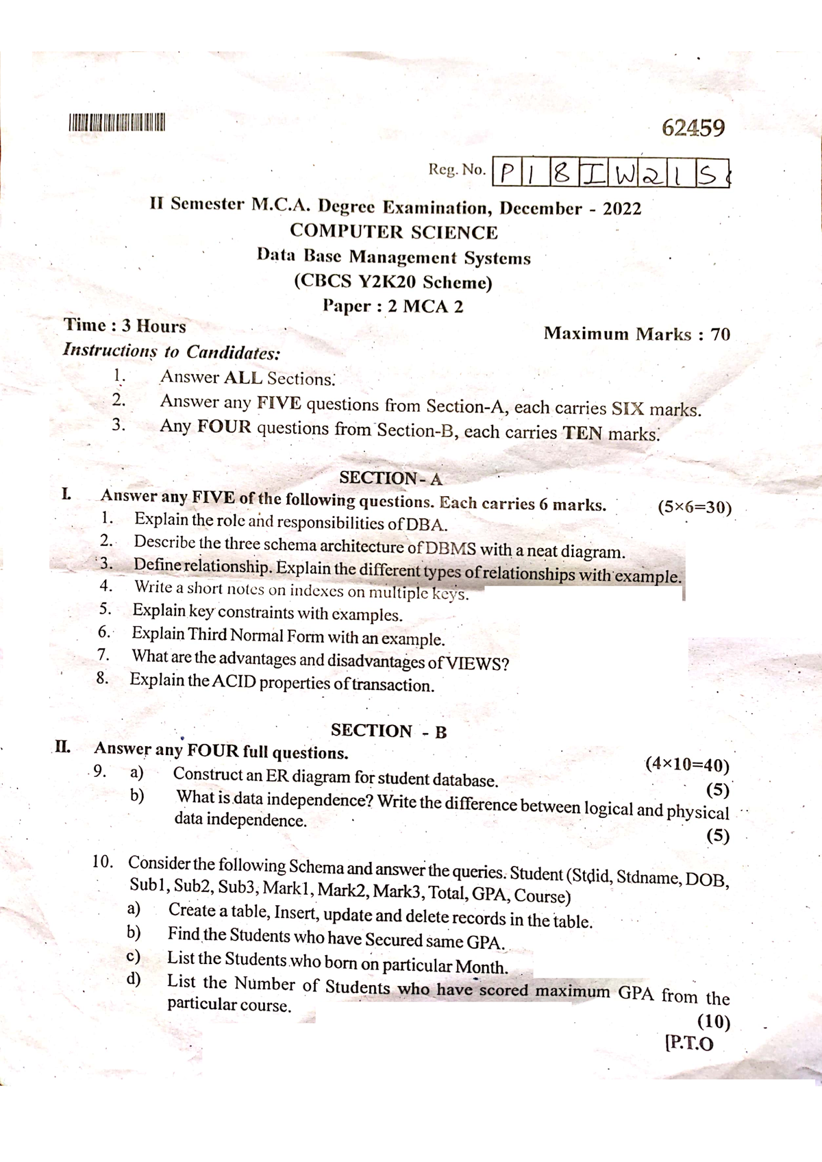 Data-Base-Management-System - 62459 Reg. No. P18IW2150 II Semester M.C ...