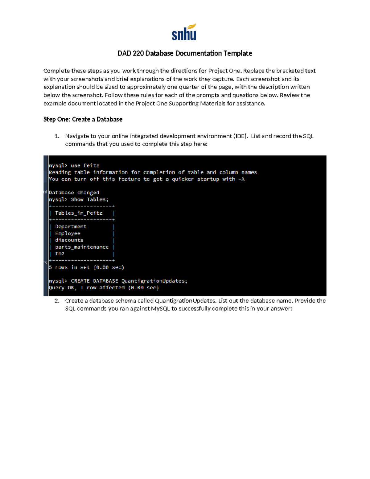 6-1 Project DAD 220 - NANA - DAD 220 Database Documentation Template Complete these steps as you ...