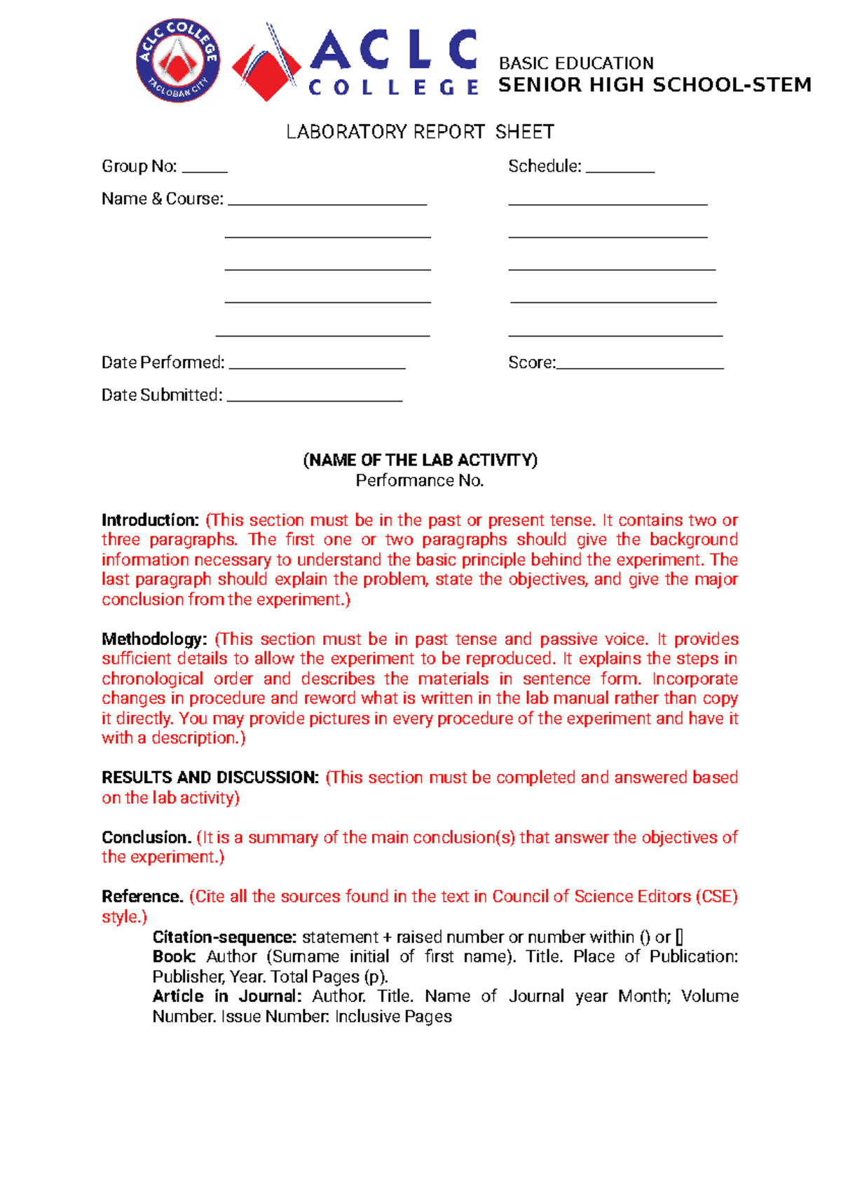 Laboratory-Report-Sheet - BASIC EDUCATION SENIOR HIGH SCHOOL-STEM ...