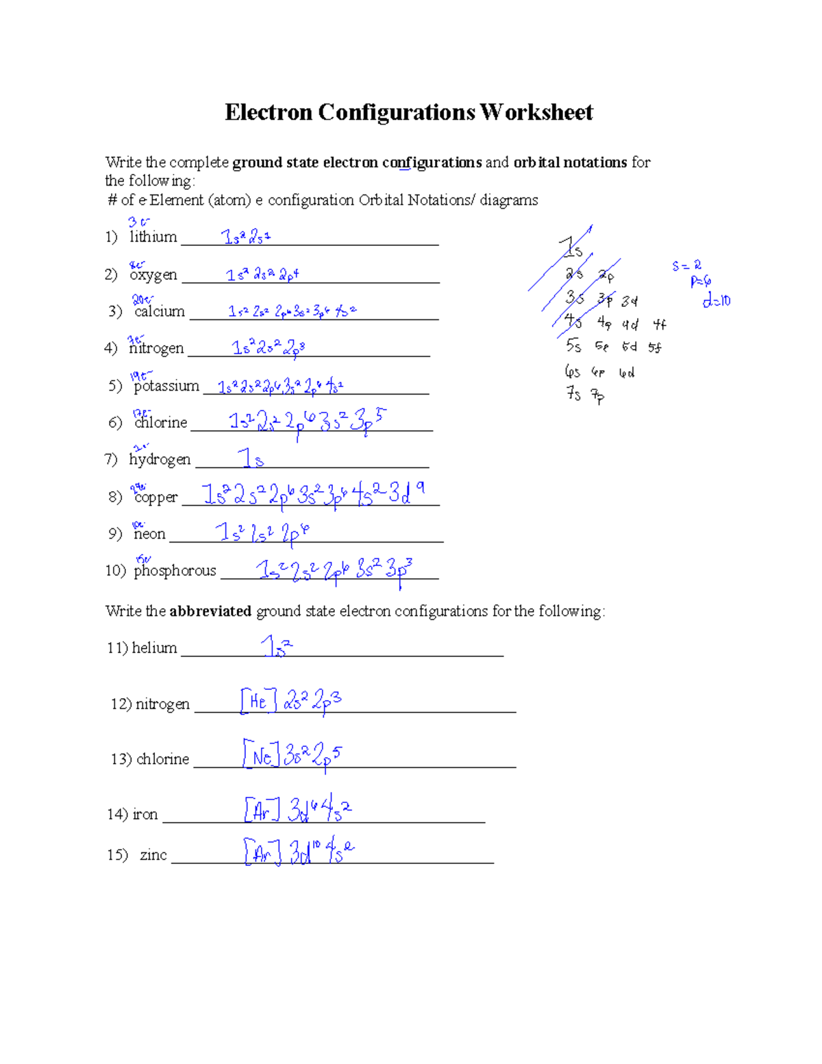 Electron Configurations Worksheet - Studocu