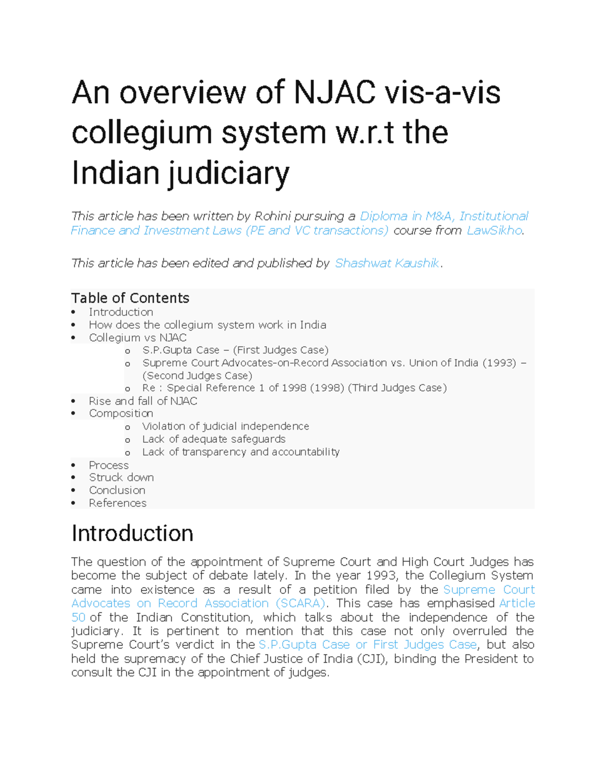 Collegium System and NJAC - An overview of NJAC vis-a-vis collegium ...