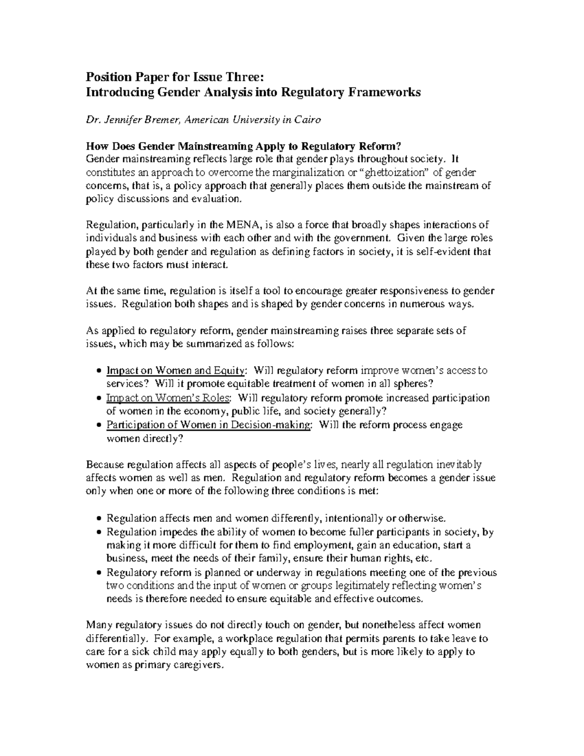 43088074 - Position Paper for Issue Three: Introducing Gender Analysis ...