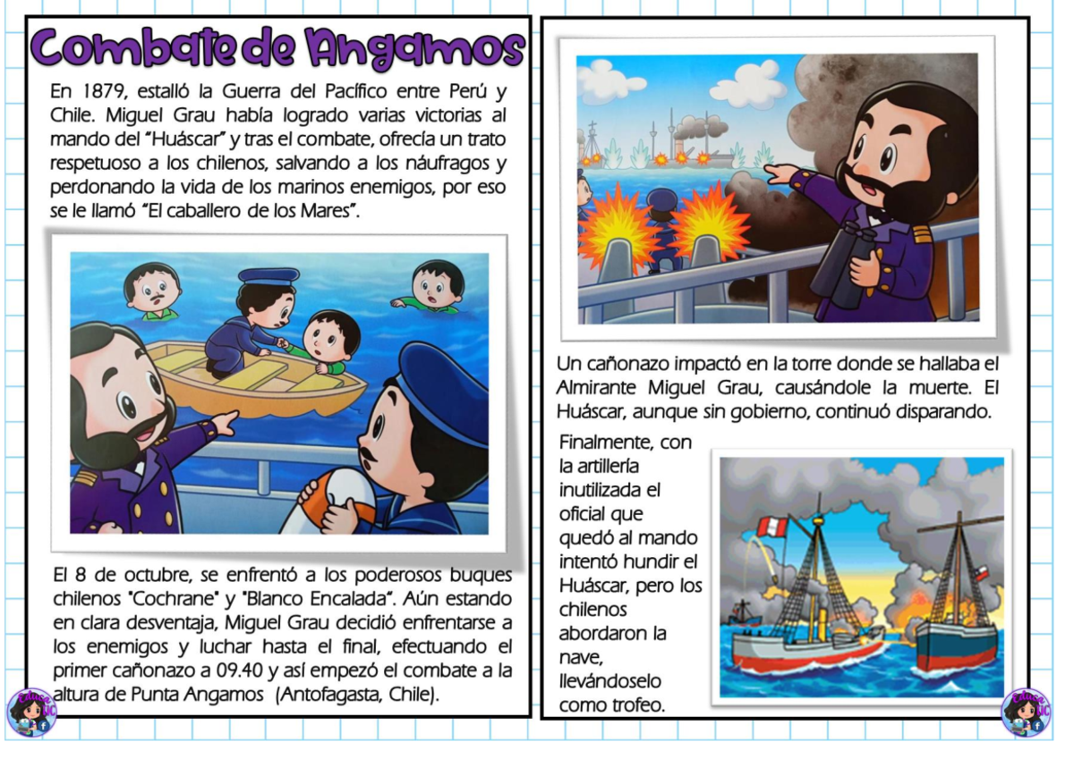 Ficha trabajo Miguel Grau Educa Tic - Combate de Angamos En 1879, estalló la Guerra del Pacífico ...