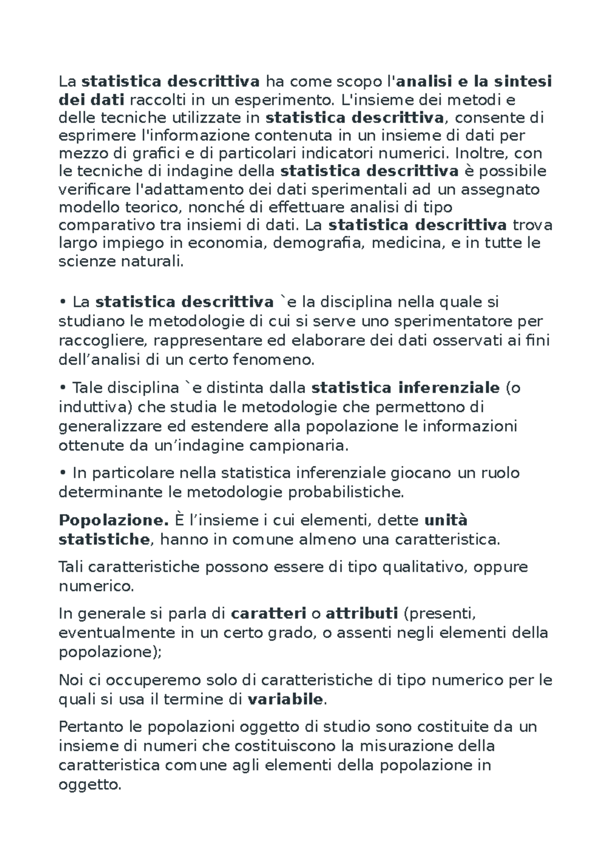 La statistica descrittiva - L'insieme dei metodi e delle tecniche ...