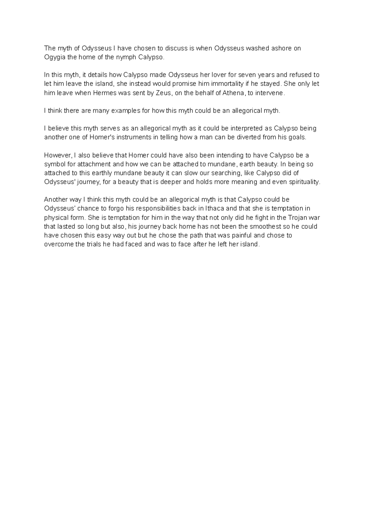 Tutorial 5 Assignment - The myth of Odysseus I have chosen to discuss ...