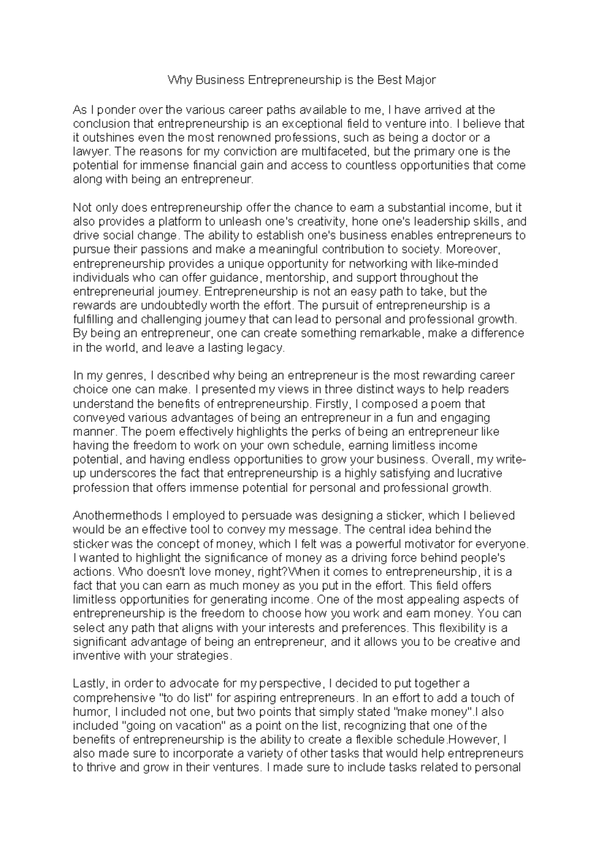 Multigenre campaign essay enc - Why Business Entrepreneurship is the ...