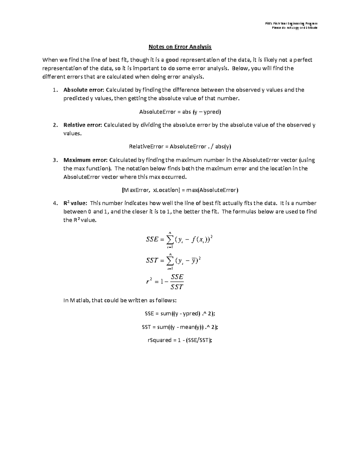 Matlab 13. Notes on Error Analysis - Pitt’s Please do not copy or ...