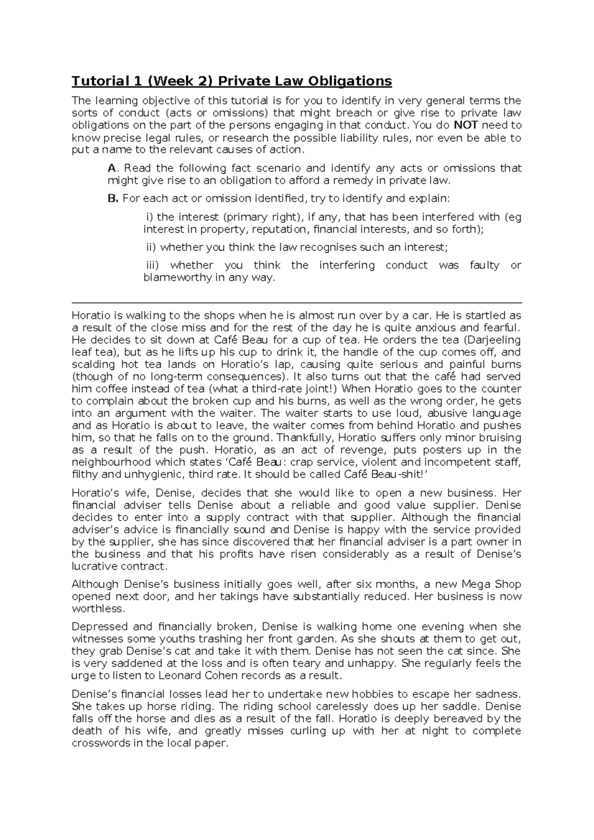 243 - T1 - Week 2 - Tutorial Work - Tutorial 1 (Week 2) Private Law ...