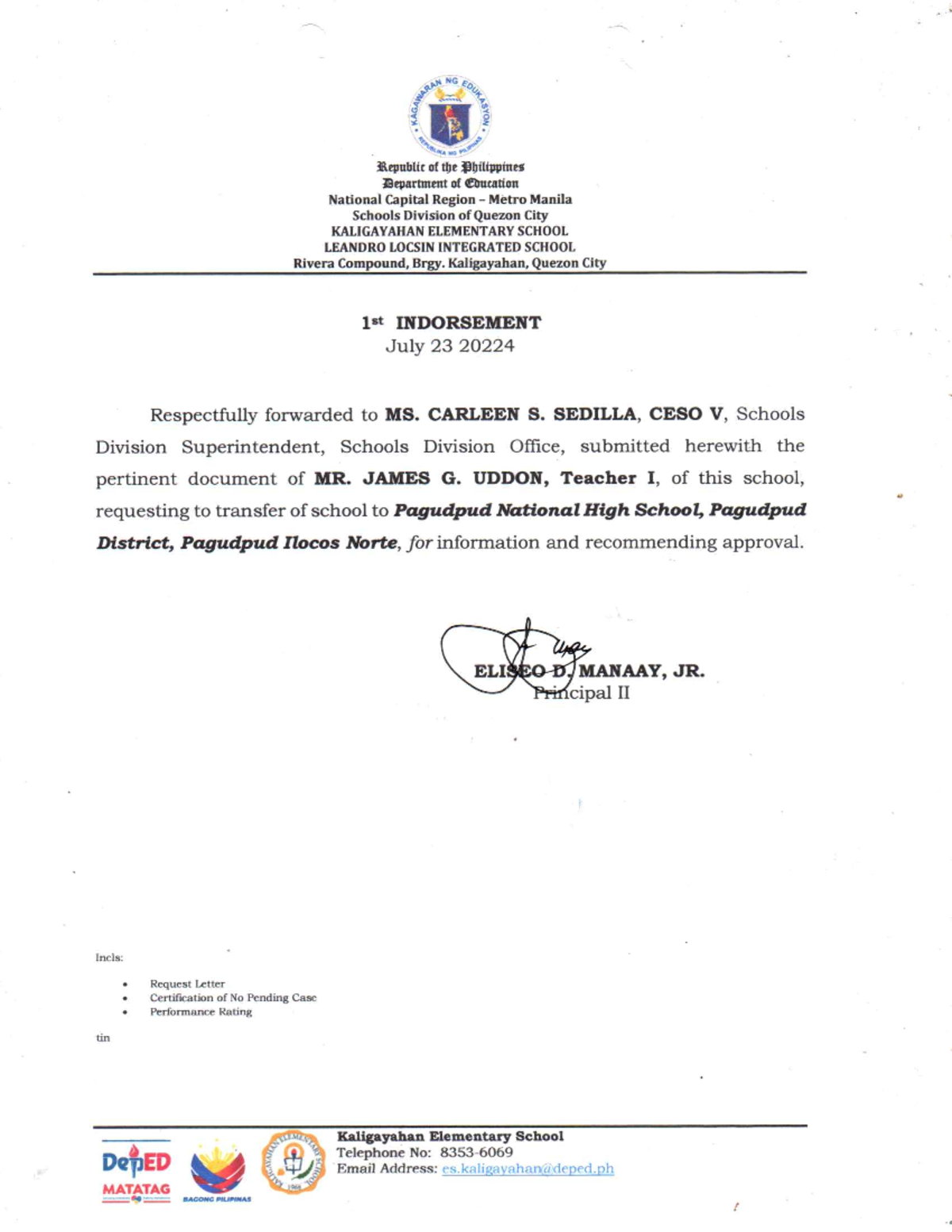 1ST Indorsement - csc - NG G NG Republic of the Philippines Department ...