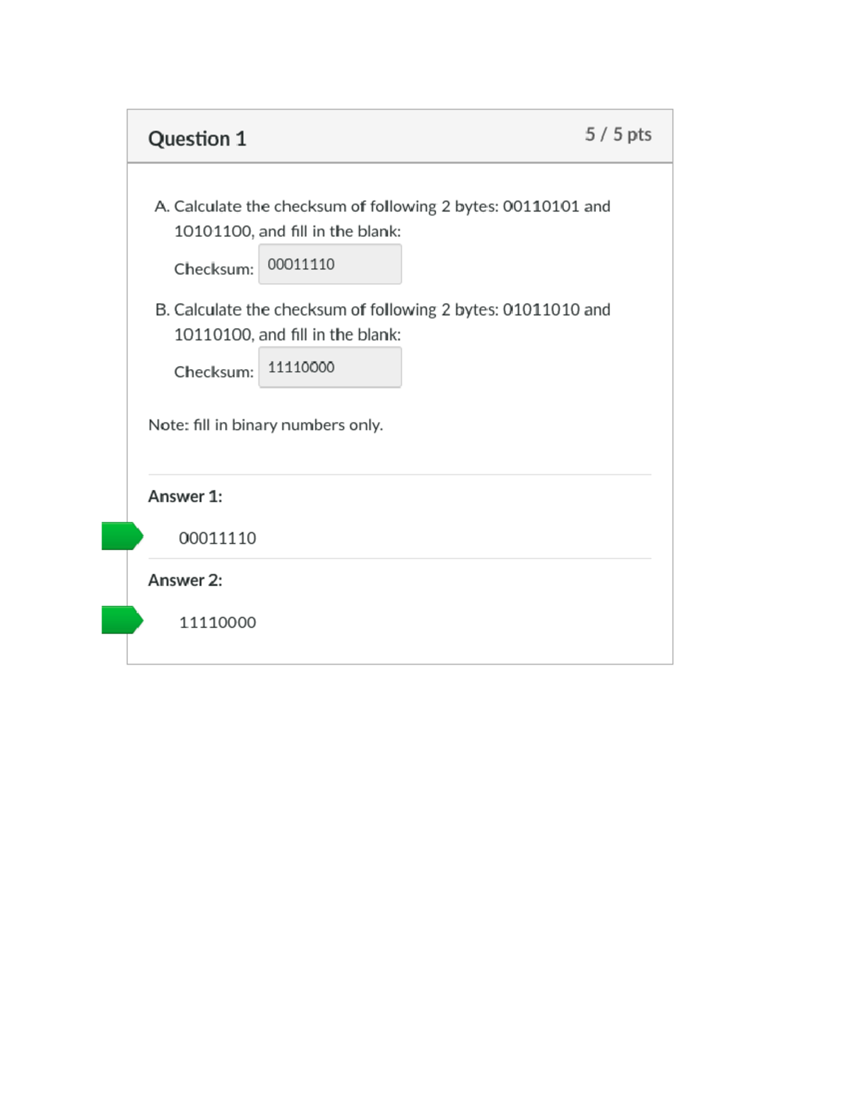 Assignment 2 Transport layer - Question 1 pts A. Calculate the checksum ...