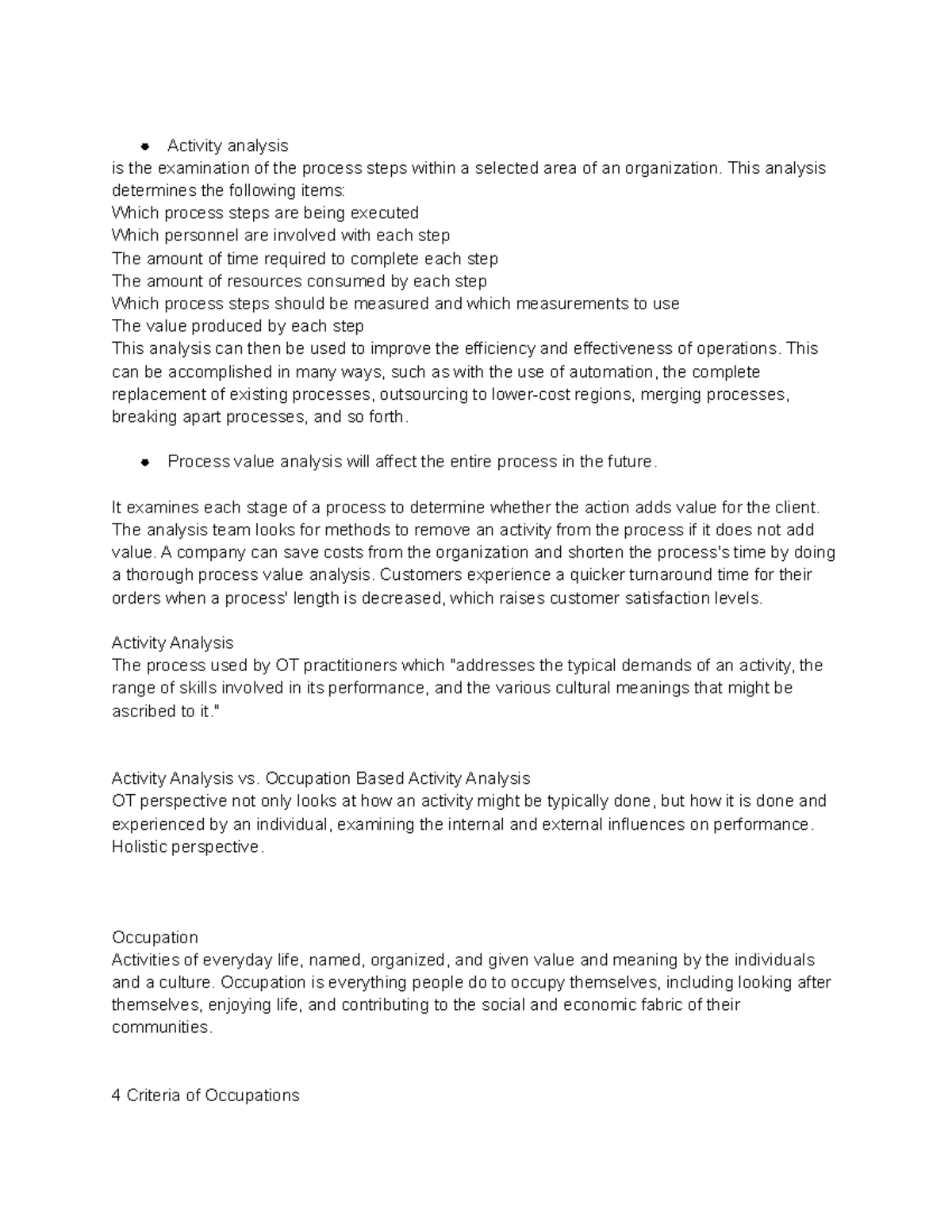 Activity analysis, process value - Activity analysis is the examination ...