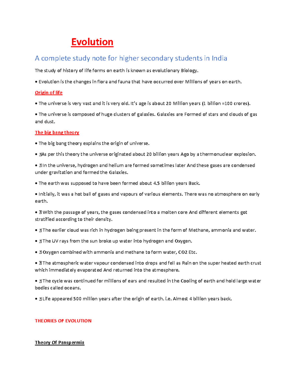Evolution - Its a lecture note - Evolution A complete study note for ...