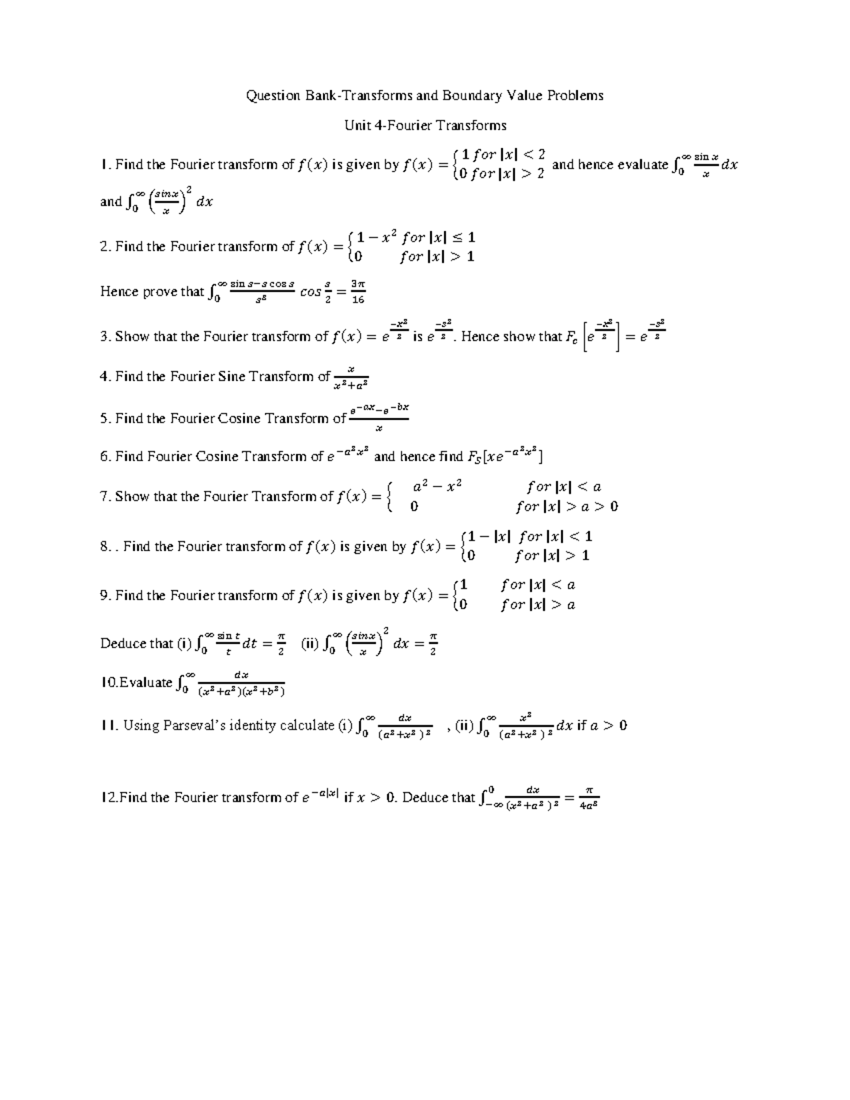 21MAB201T-Question Bank Unit 3&4 - Question Bank-Transforms and Boundary Value Problems Unit 4 ...