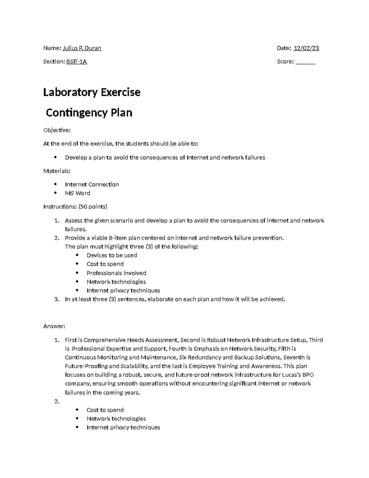 Elaboration - Summary Bachelor of Science in Information Technology ...