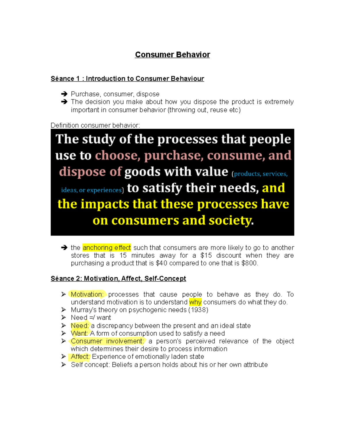Notes cours S1 à S12 - Consumer Behavior Séance 1 : Introduction to ...