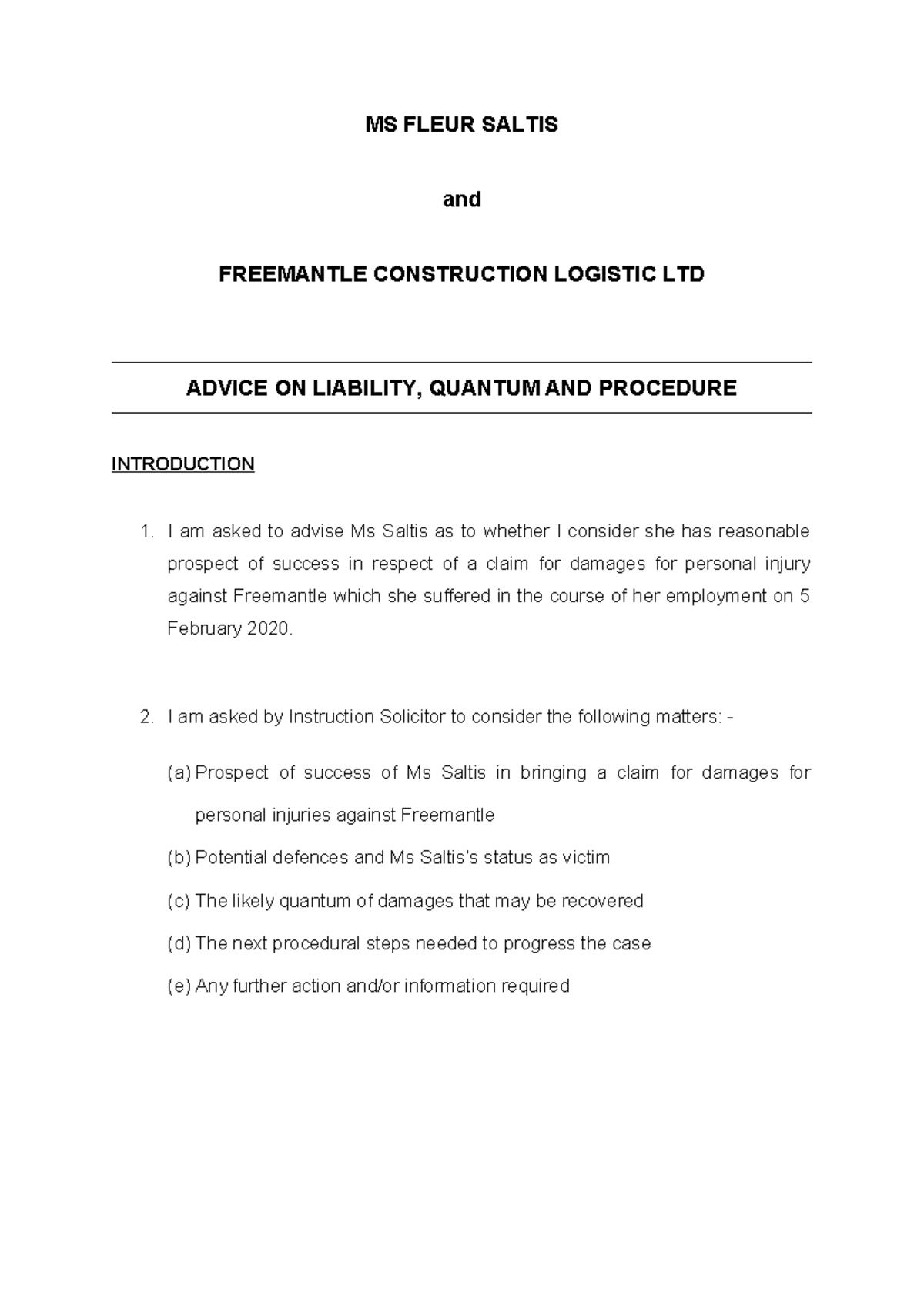 MS Fleur Saltis OPW - Opinion writing - MS FLEUR SALTIS and FREEMANTLE ...