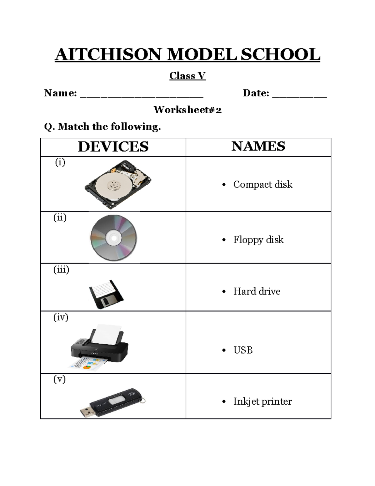 Aitchison Model School Class 5 worksheet 2 - AITCHISON MODEL SCHOOL ...