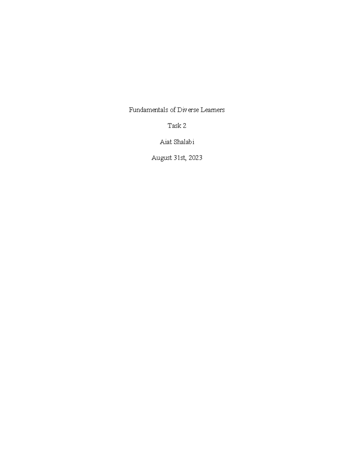 Fundamentals of Diverse Learners Task 2 - For my simulated classroom ...