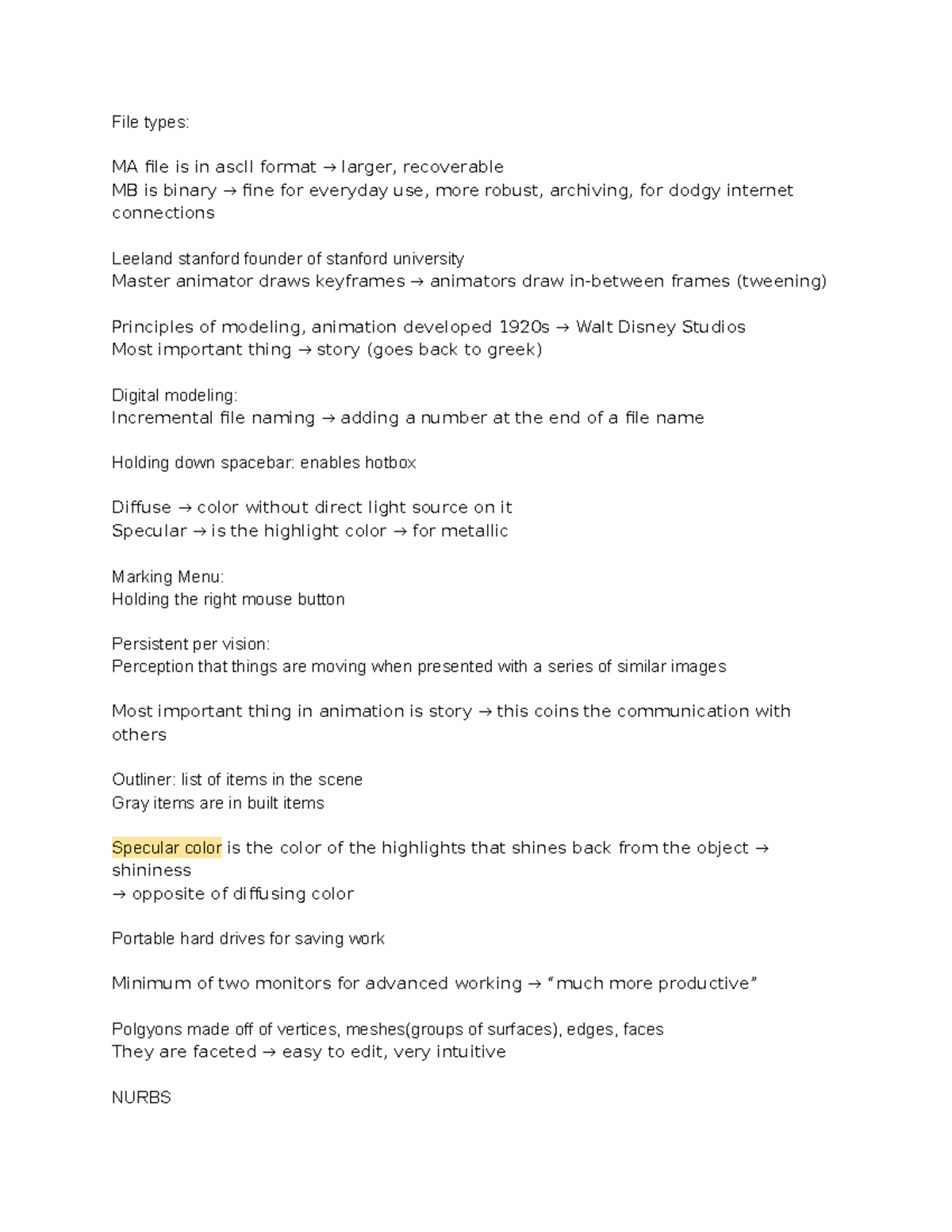 Midterm Review - Summary 3D Modeling - File types: MA file is in ascII ...