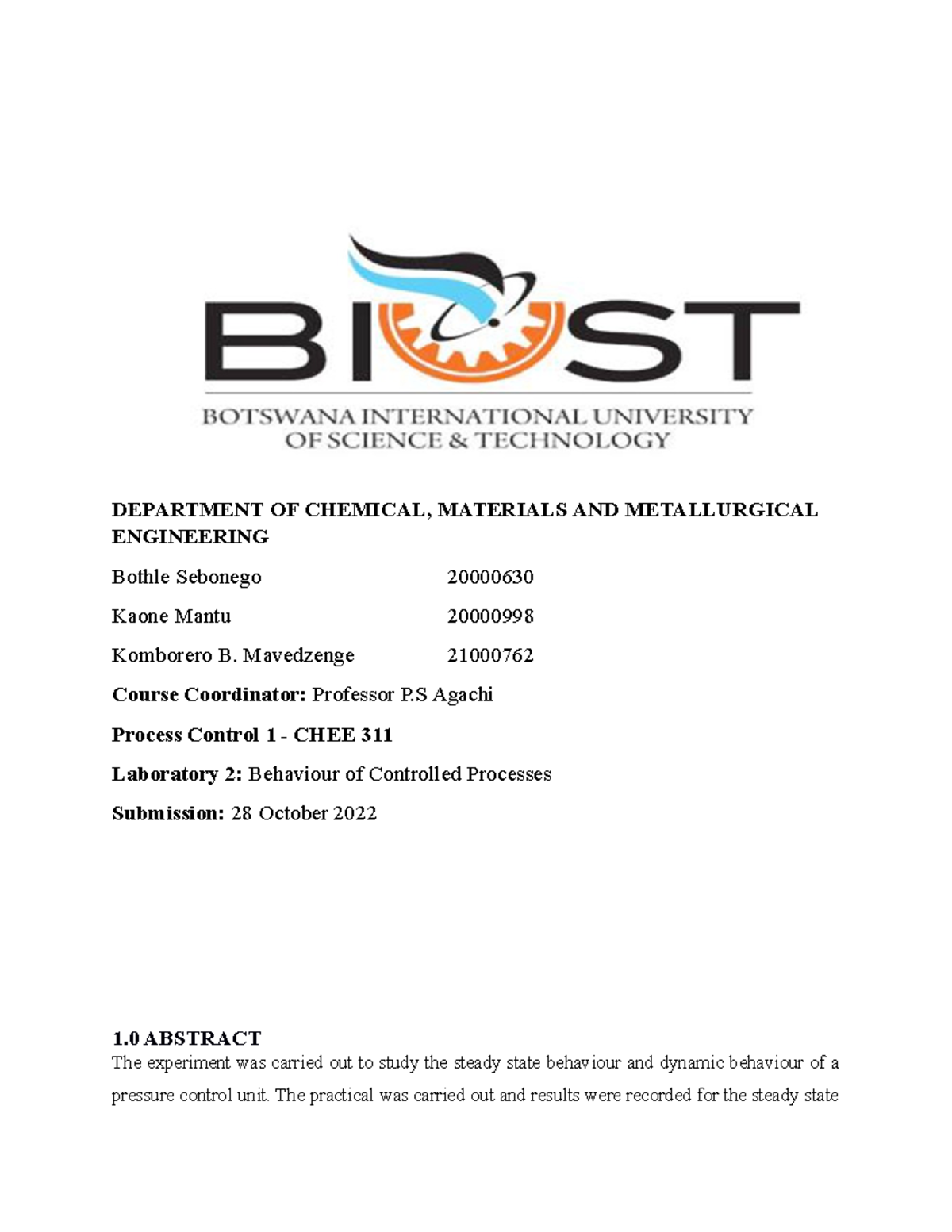 Full Lab 2 Report ACS & MCS - DEPARTMENT OF CHEMICAL, MATERIALS AND ...
