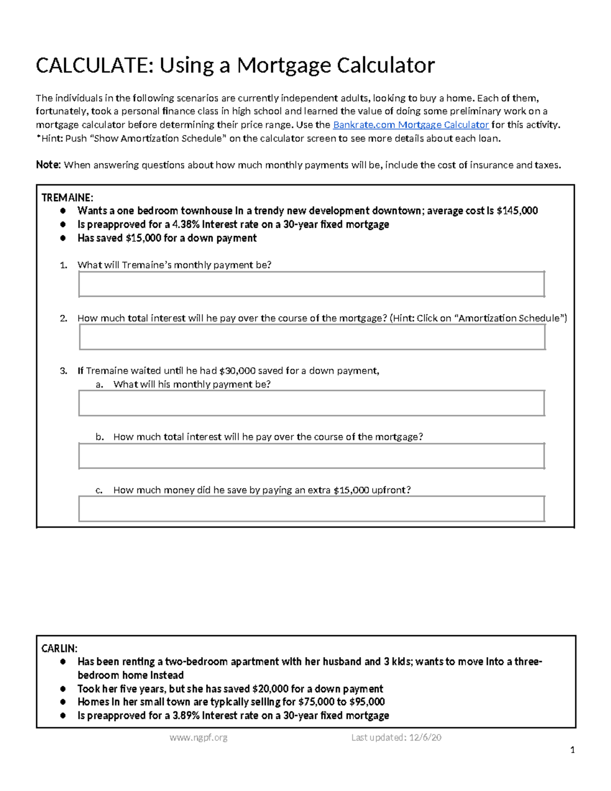 Mortgage Calculator Practice - CALCULATE: Using a Mortgage Calculator ...