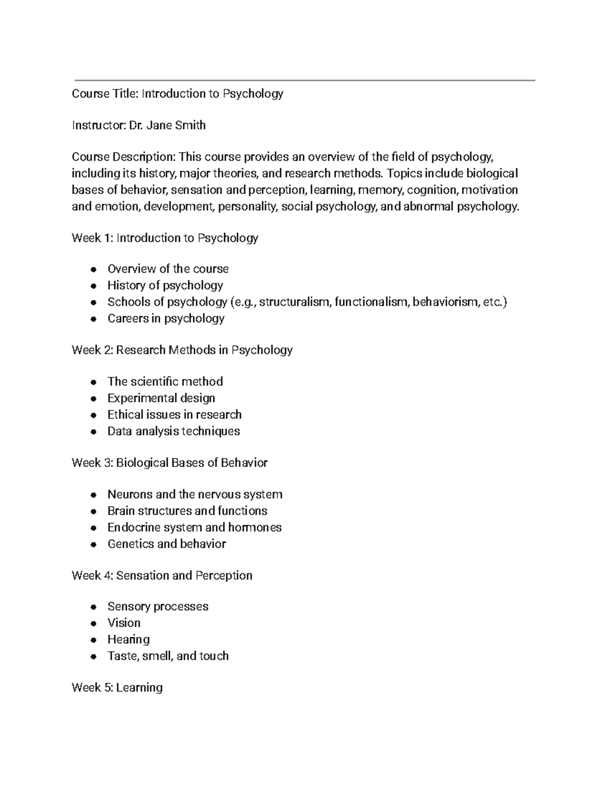 Introduction to Psychology - Course Title: Introduction to Psychology ...