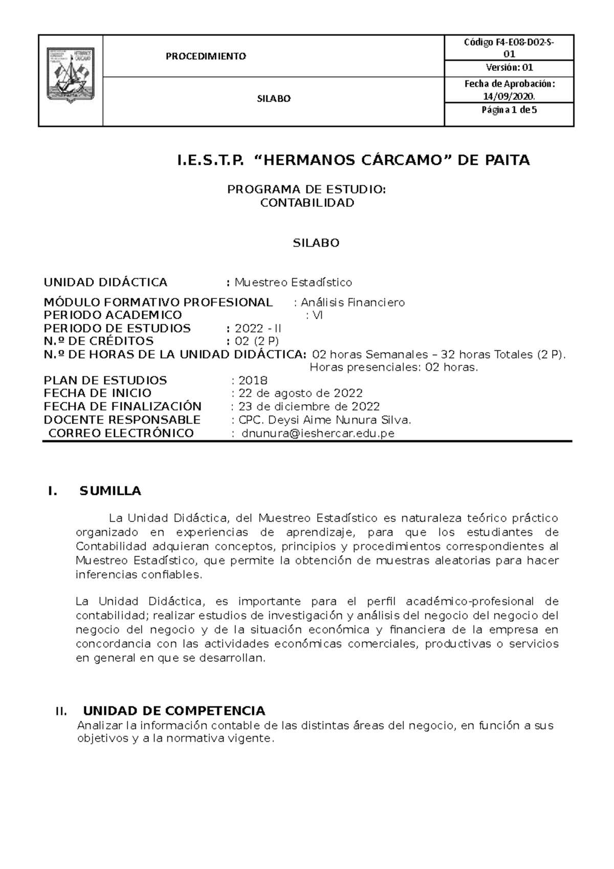 SILB Tradicional Muestreos Estadisticos - PROCEDIMIENTO Código F4-E08 ...