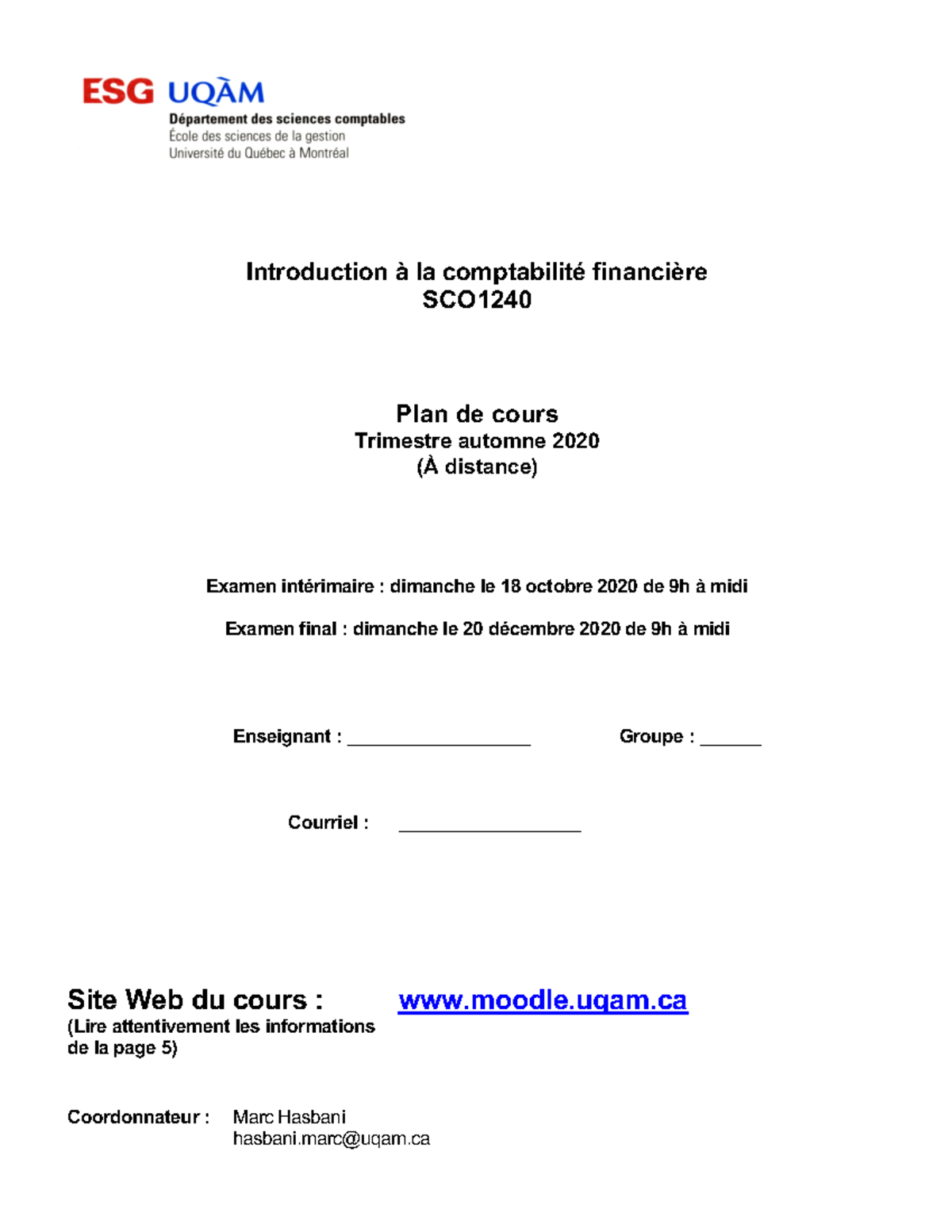 Plan A20 1240 - Plan de cours - Warning: TT: undefined function: 32 Introduction à la ...