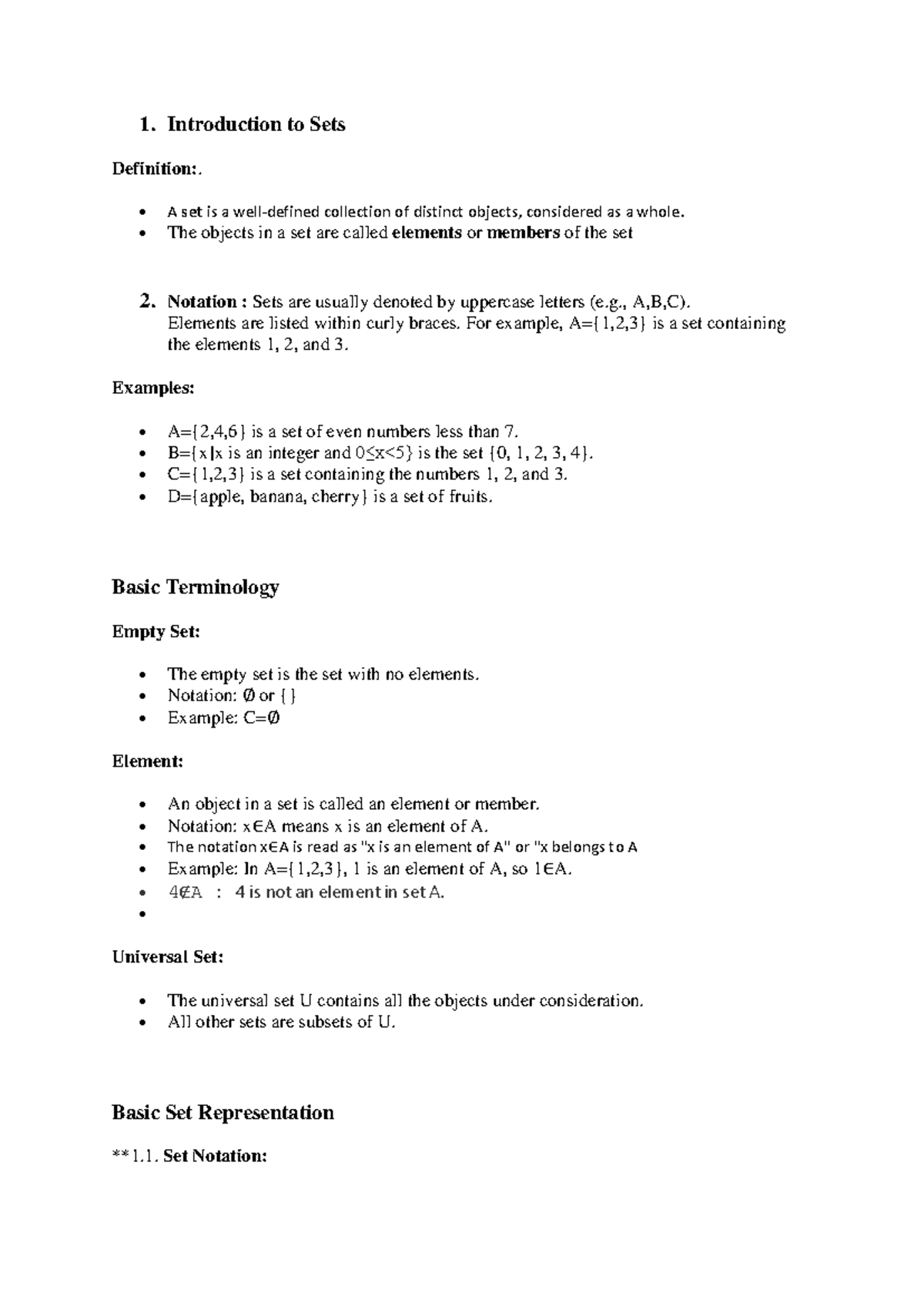 Set Theory 1 Introduction To Sets Definition A Set Is A Well Defined Collection Of Distinct