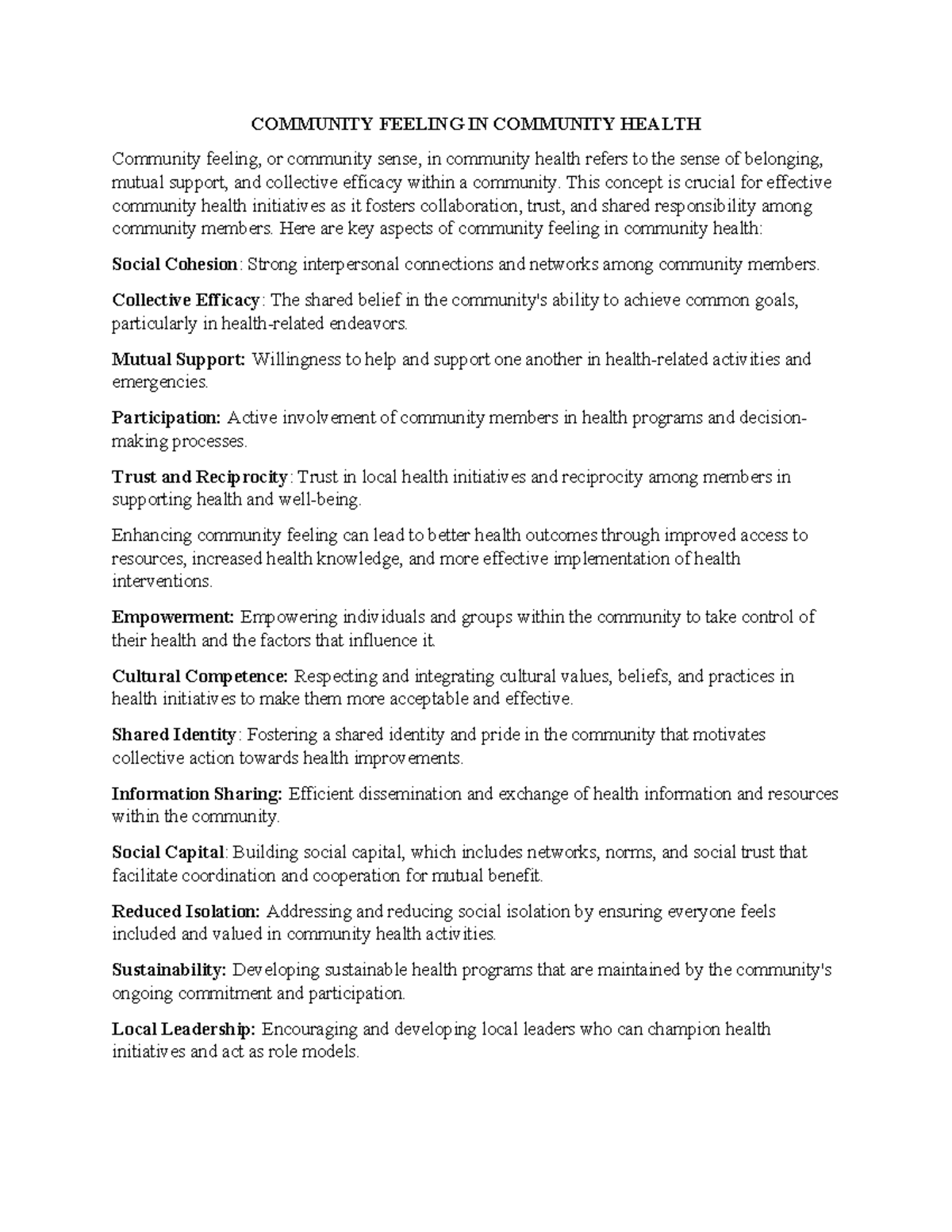 Community feeling in community health - COMMUNITY FEELING IN COMMUNITY ...