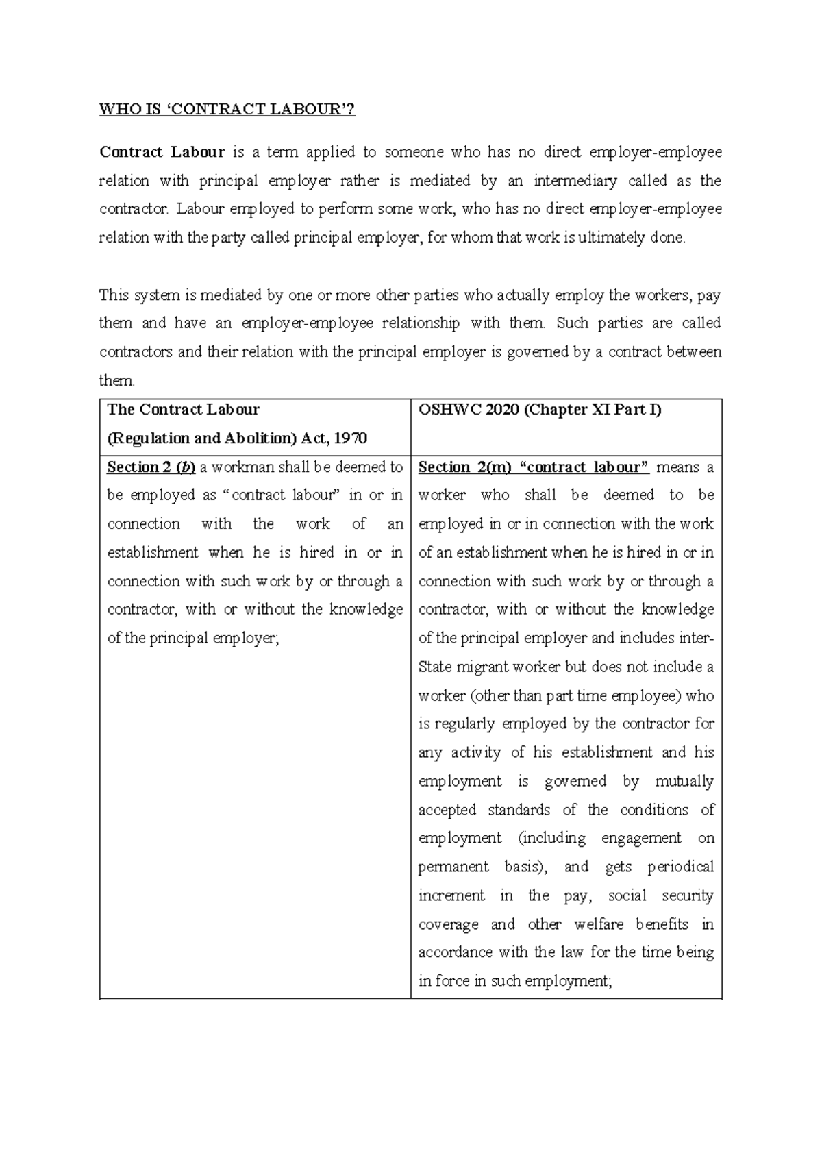 Definitions - WHO IS ‘CONTRACT LABOUR’? Contract Labour is a term ...