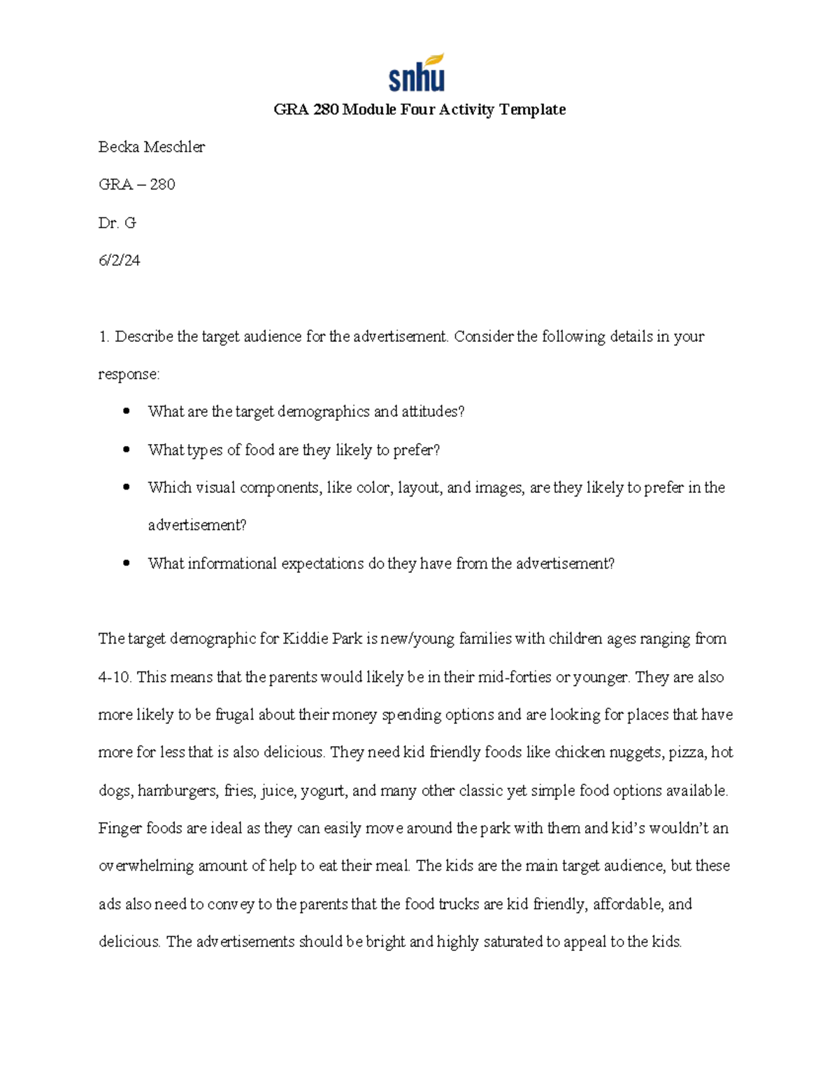 GRA 280 Module Four Activity - Meschler - GRA 280 Module Four Activity ...